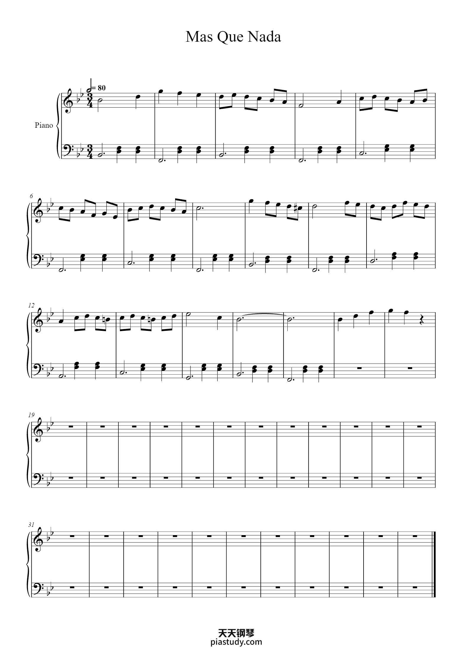 'Mas Que Nada' - Piano Sheet Music By Yo mero | TOPiano
