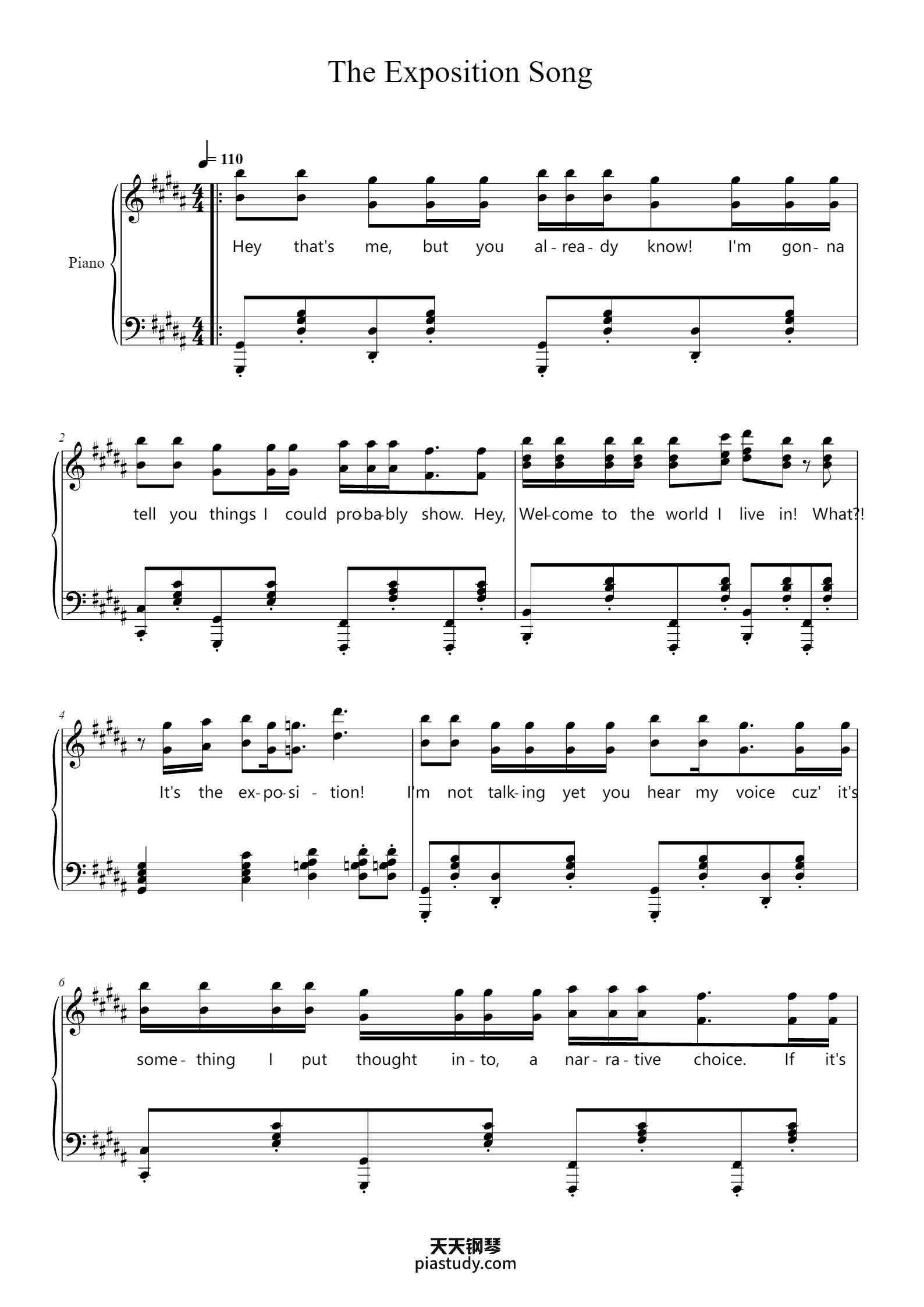 'The Exposition Song' - Piano Sheet Music By Kevin Temmer Tunes | TOPiano