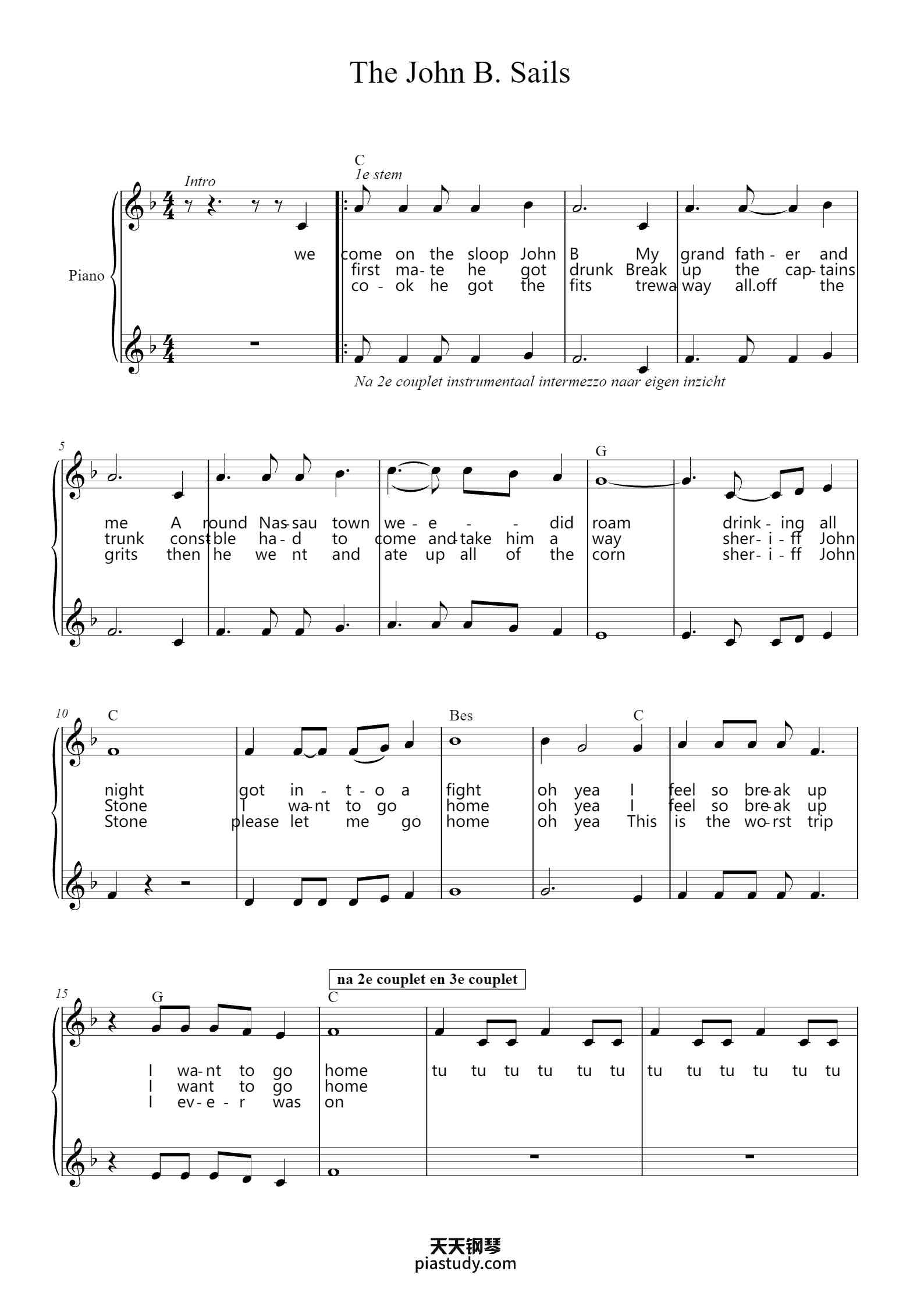 'The John B. Sails' - Piano Sheet Music By trad. | TOPiano
