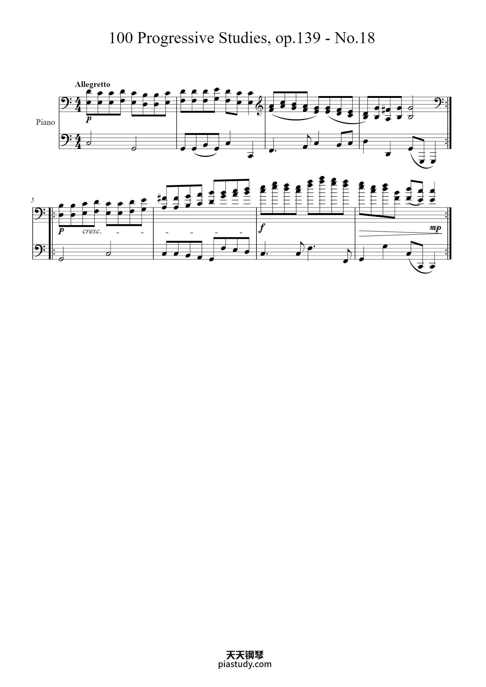 100 Progressive Studies, Op. 139, No. 18钢琴谱 - Carl Czerny - free piano ...