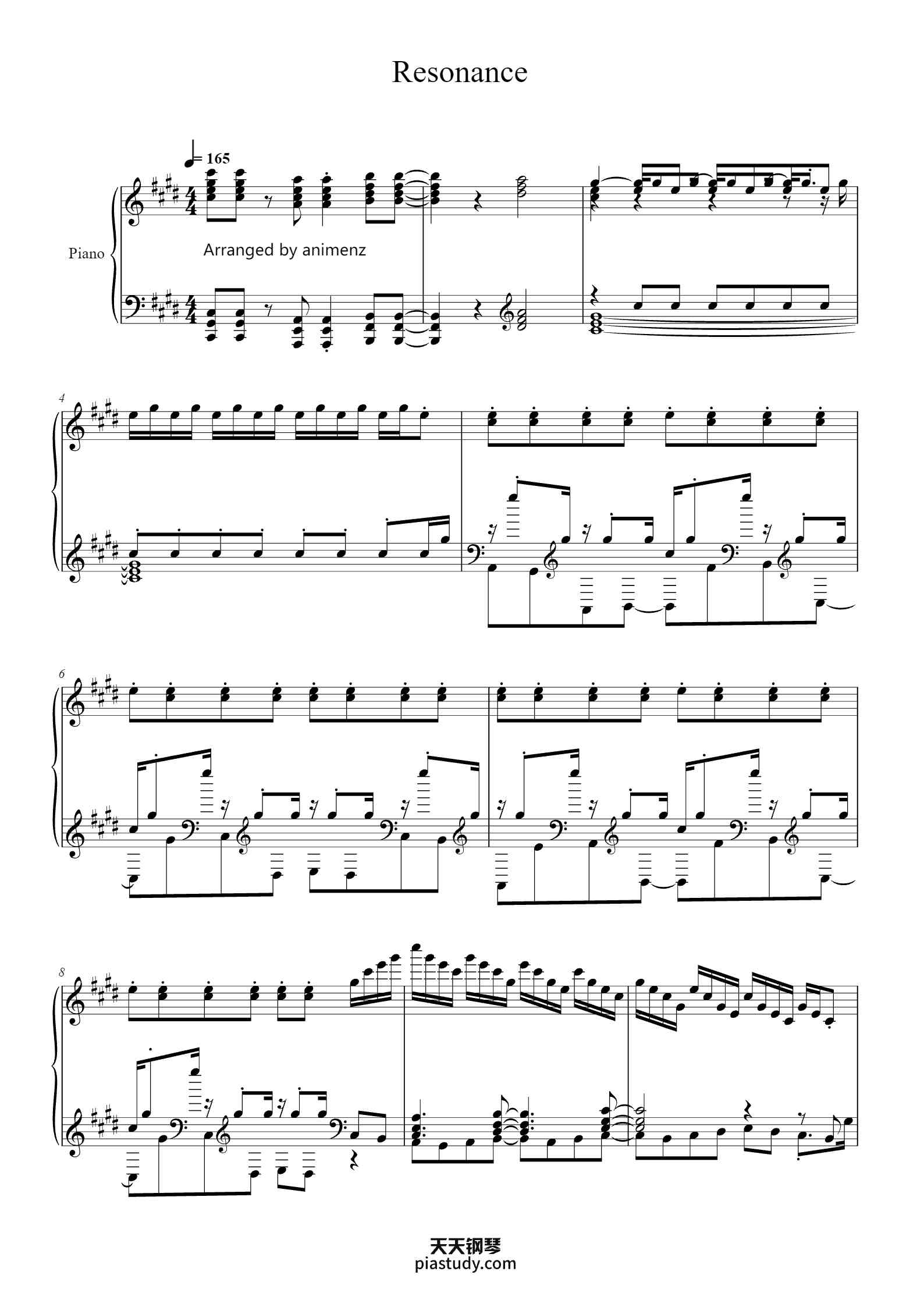 Resonance钢琴谱 - - free piano sheet music - PiaNoproblem