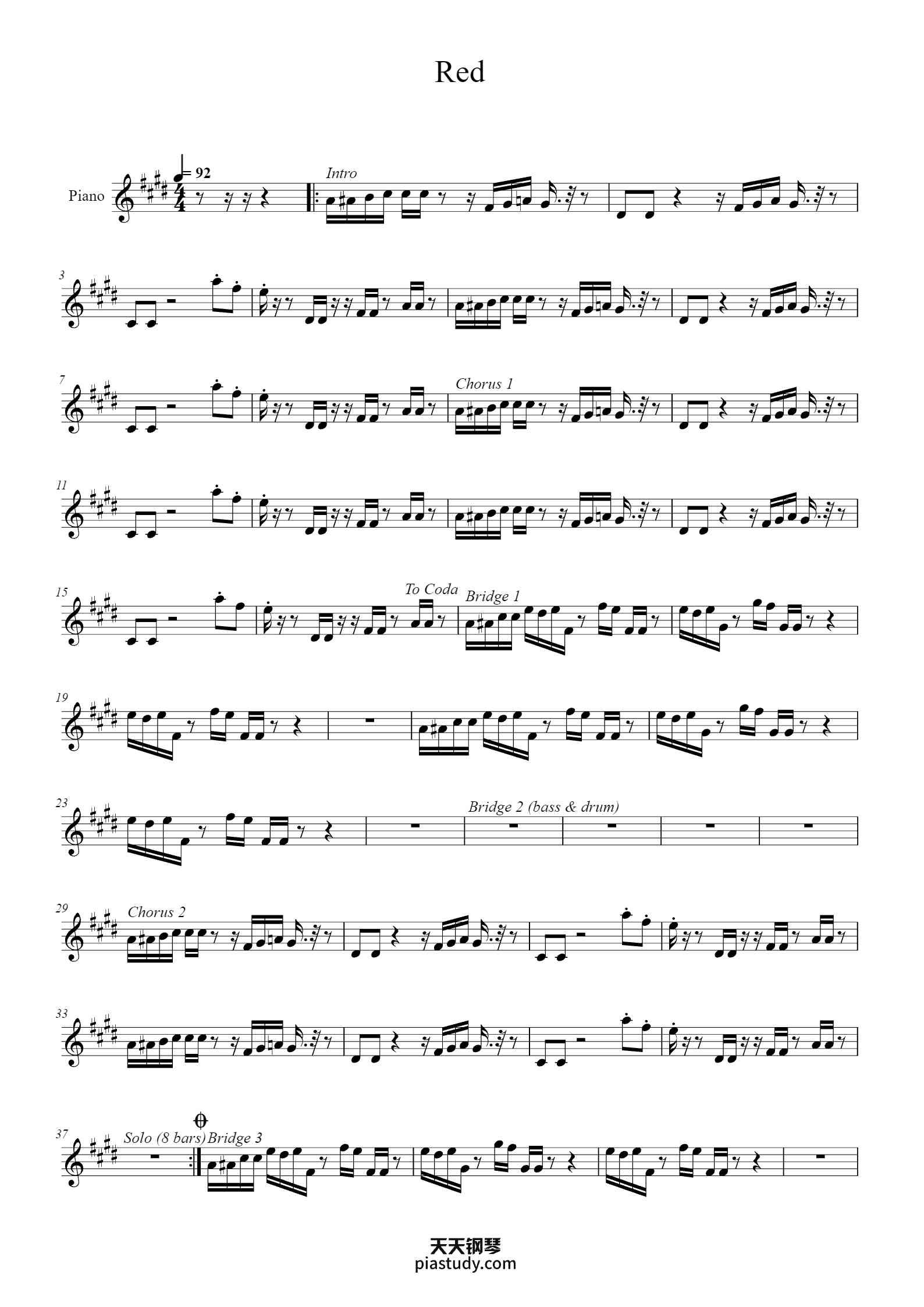 'Red' - Piano Sheet Music By Troy Andrews | TOPiano