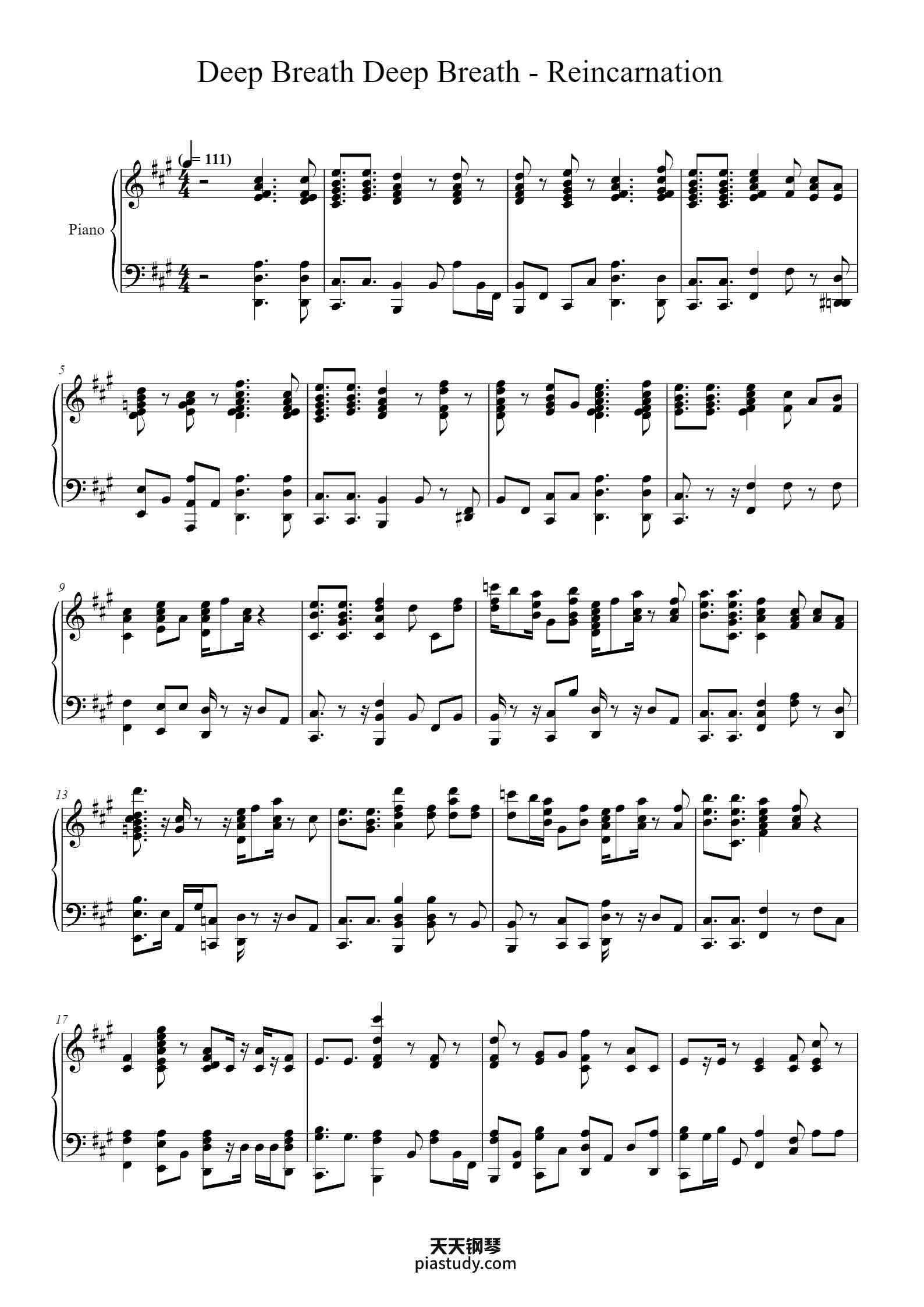 Deep Breath Deep Breath - Reincarnation钢琴谱 - - free piano sheet music ...