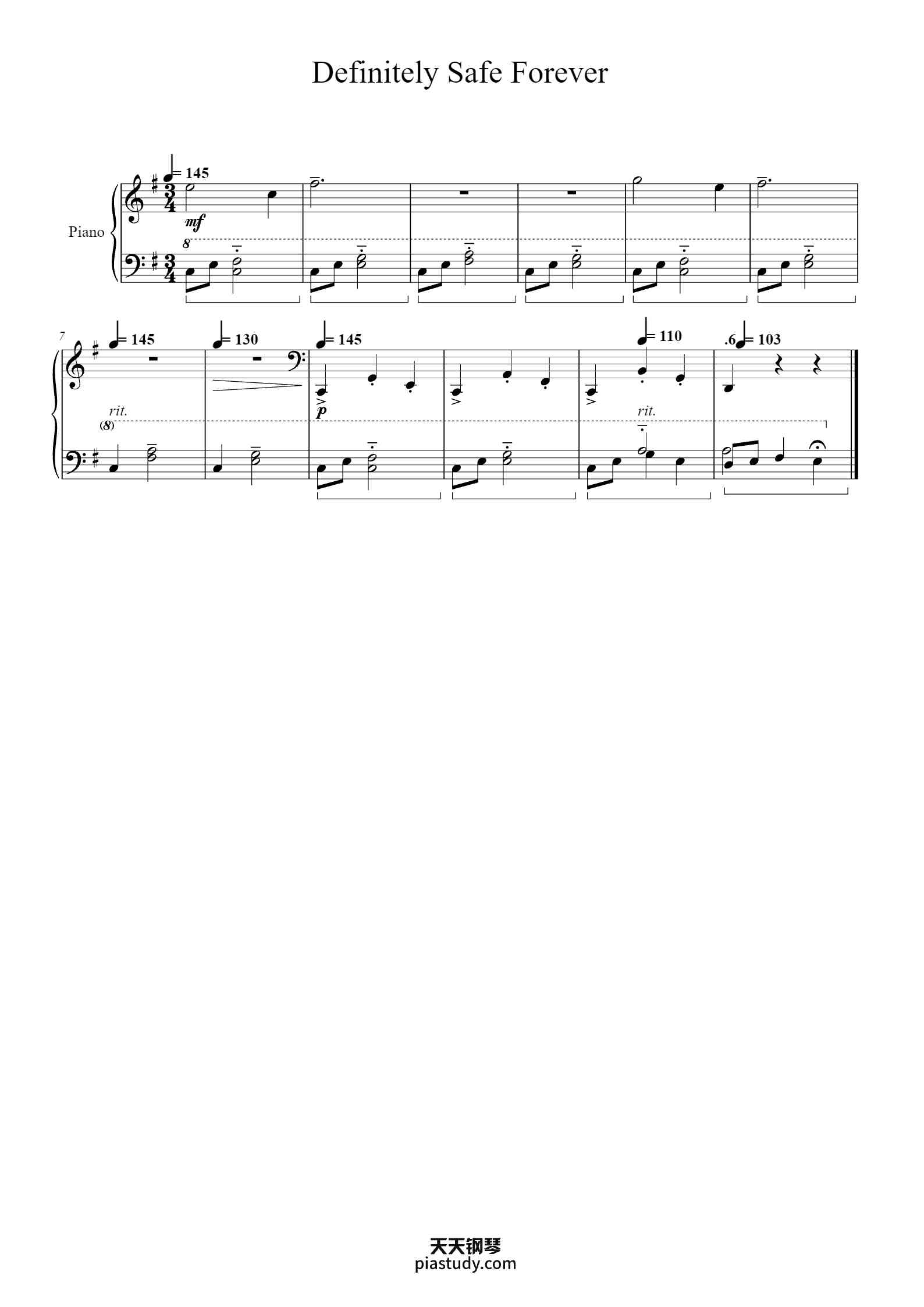 Definitely Safe Forever钢琴谱 - James Roach/Toby Fox - free piano sheet ...