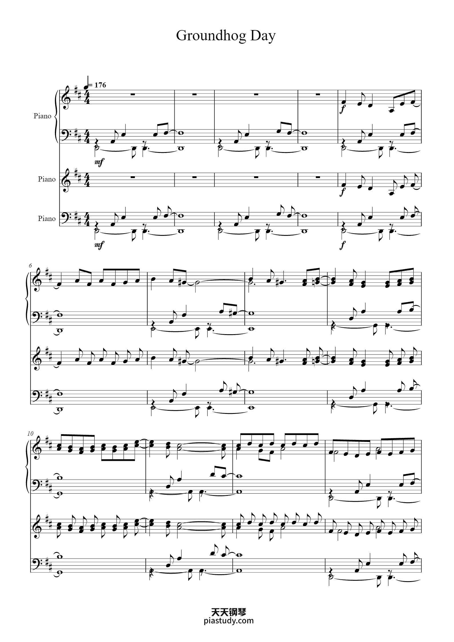 Groundhog Day钢琴谱 - Kamex - free piano sheet music - PiaNoproblem