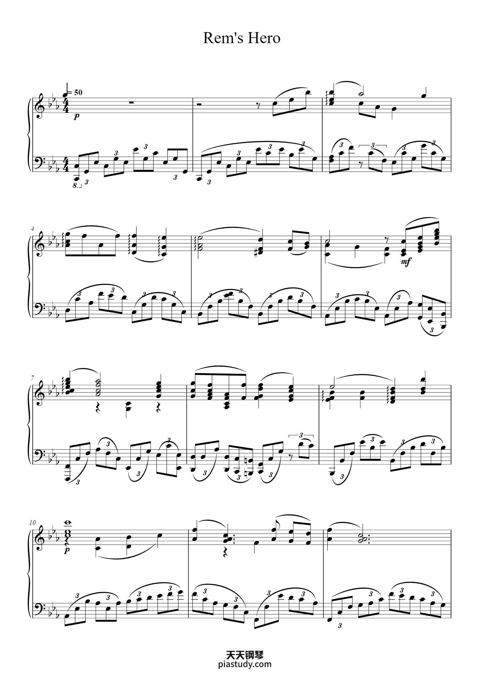 'Rem's Hero' - Piano Sheet Music By Kenicliro Sueliro piano arr. by ...