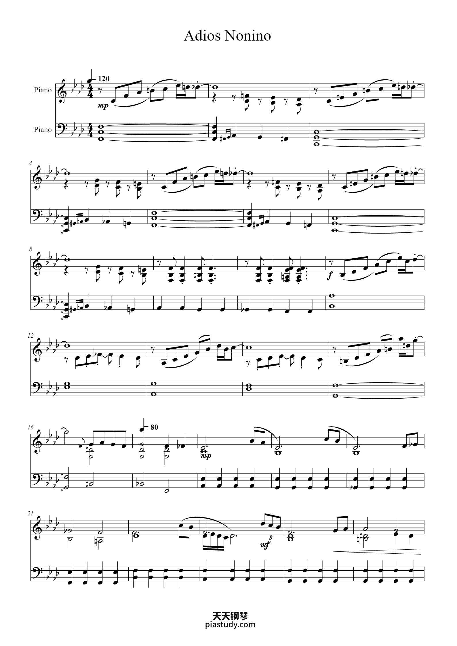 'Adios Nonino' - Piano Sheet Music By Ástor Piazzolla | TOPiano
