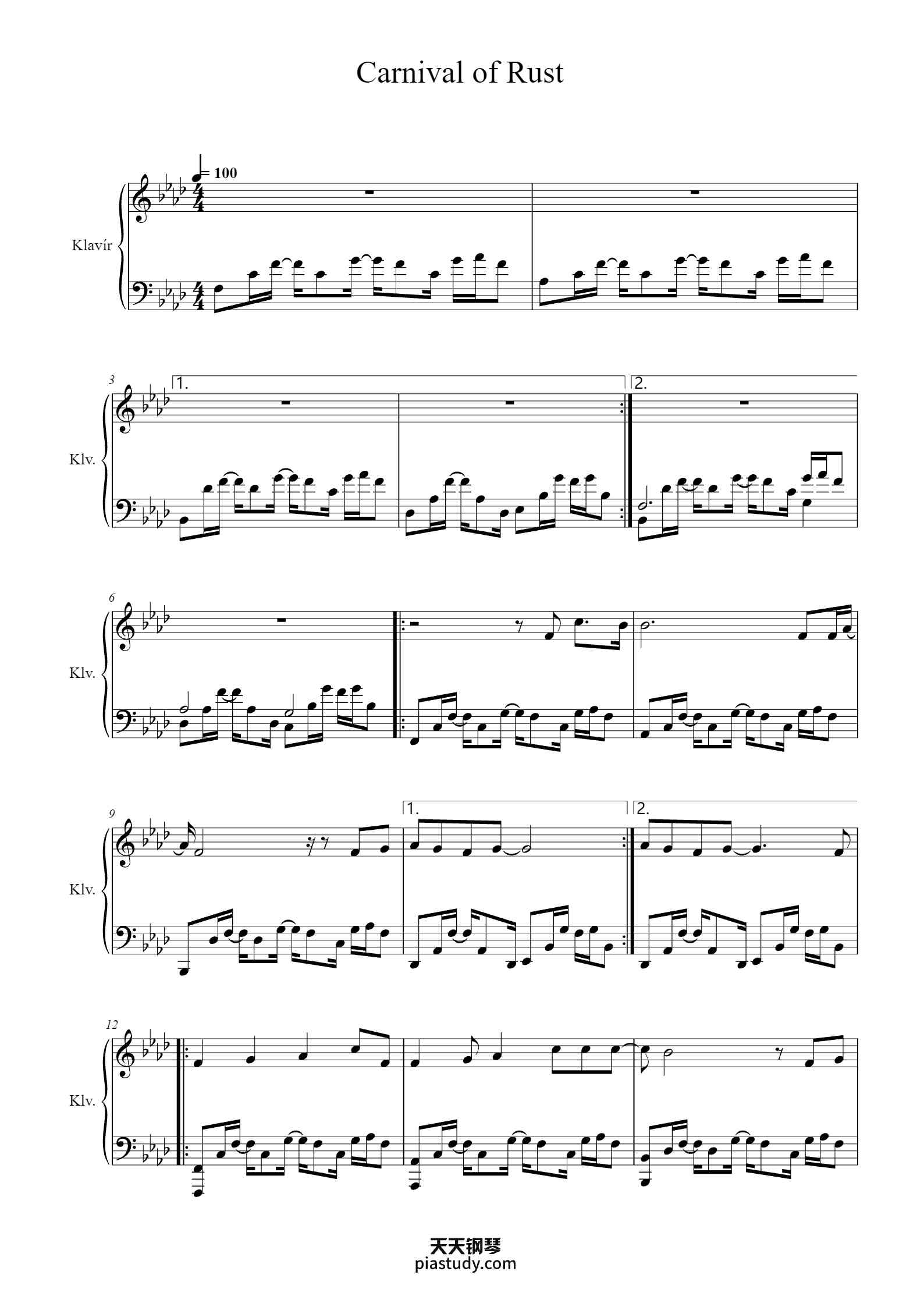 'Carnival of Rust' - Piano Sheet Music By Arranged by Lenka Polášková ...