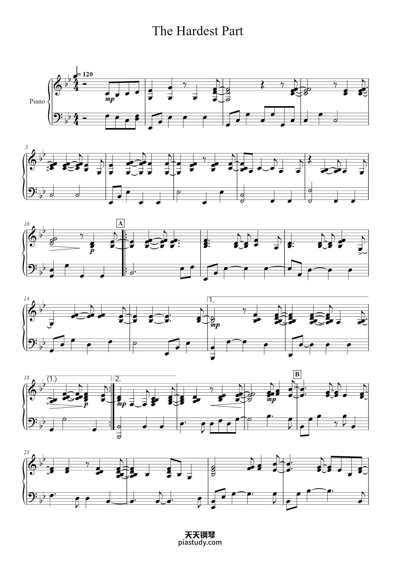 The Hardest Part / Postcards From Far Away钢琴谱 - Coldplay - free piano ...
