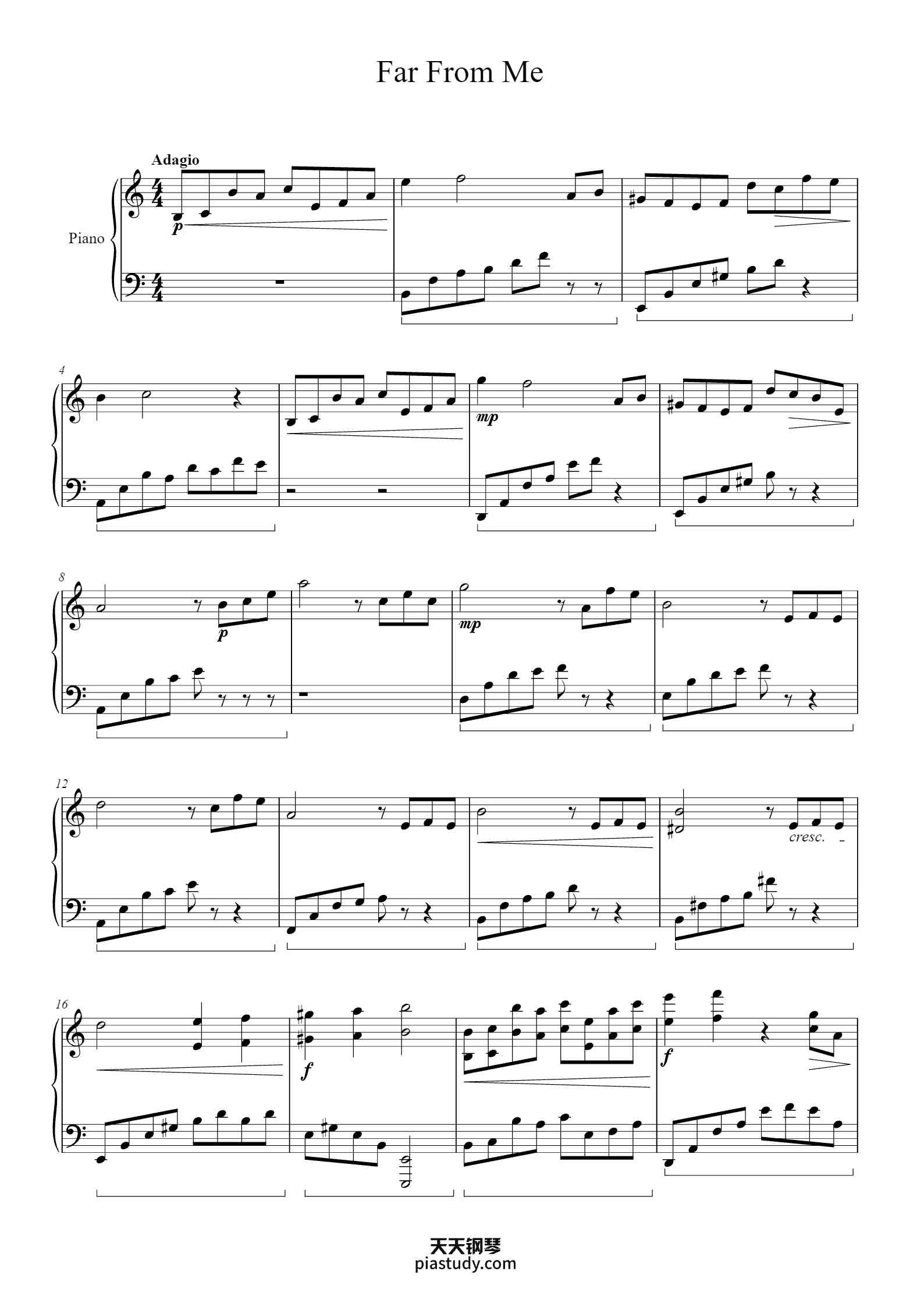 Far From Me钢琴谱 - Irina Akkok - free piano sheet music - PiaNoproblem
