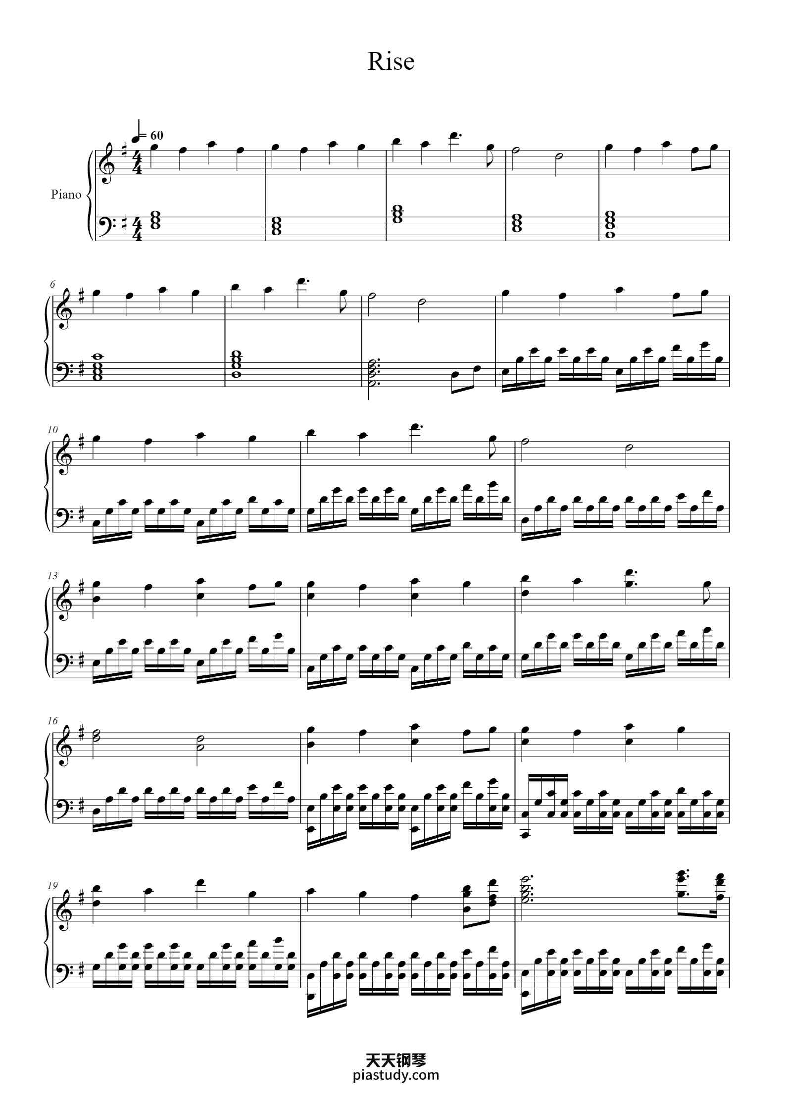 'Rise' - Piano Sheet Music By John Dreamer | TOPiano