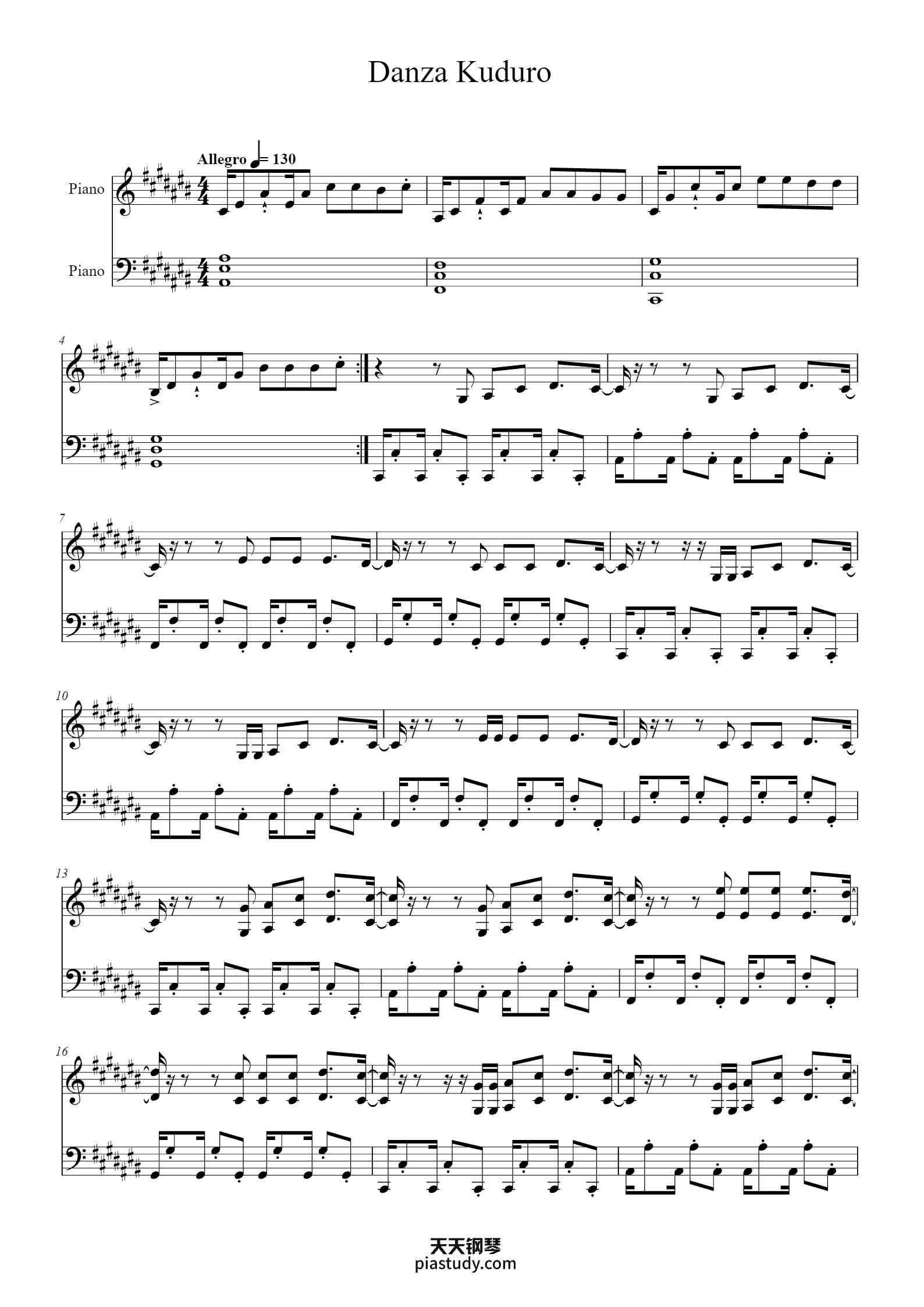 'Danza Kuduro' - Piano Sheet Music By Lucenzo And Don Omar | TOPiano