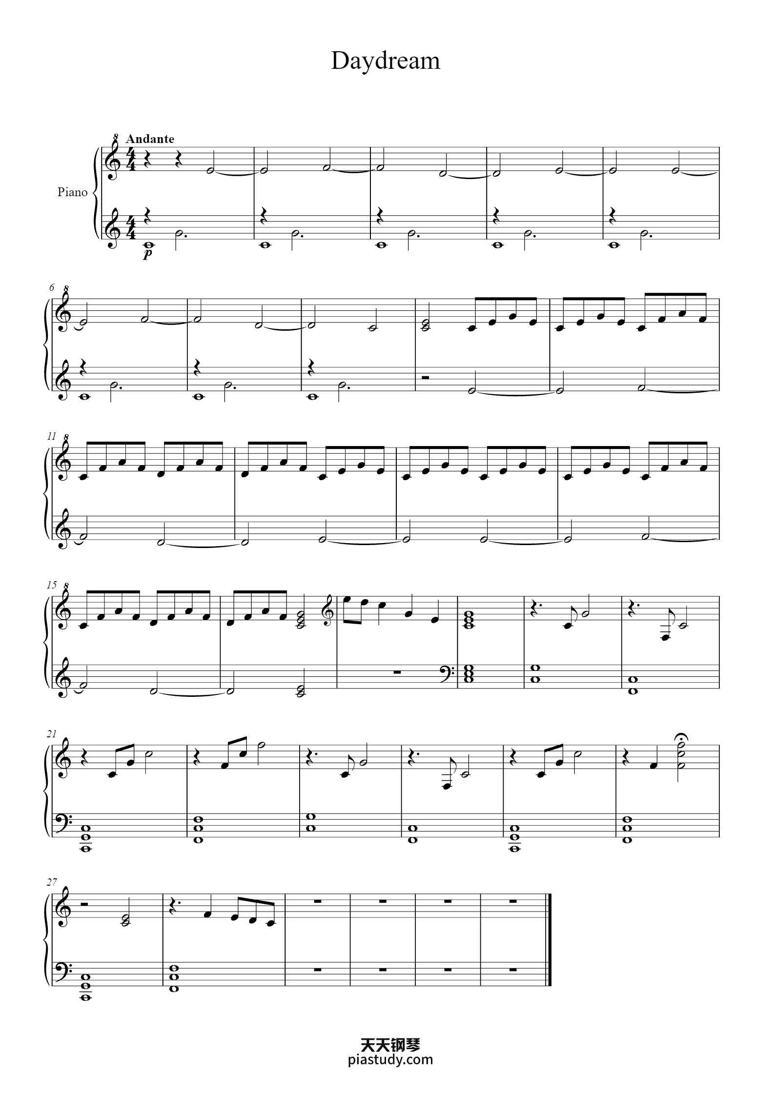 Daydream钢琴谱 - Andraya Johnson - free piano sheet music - PiaNoproblem