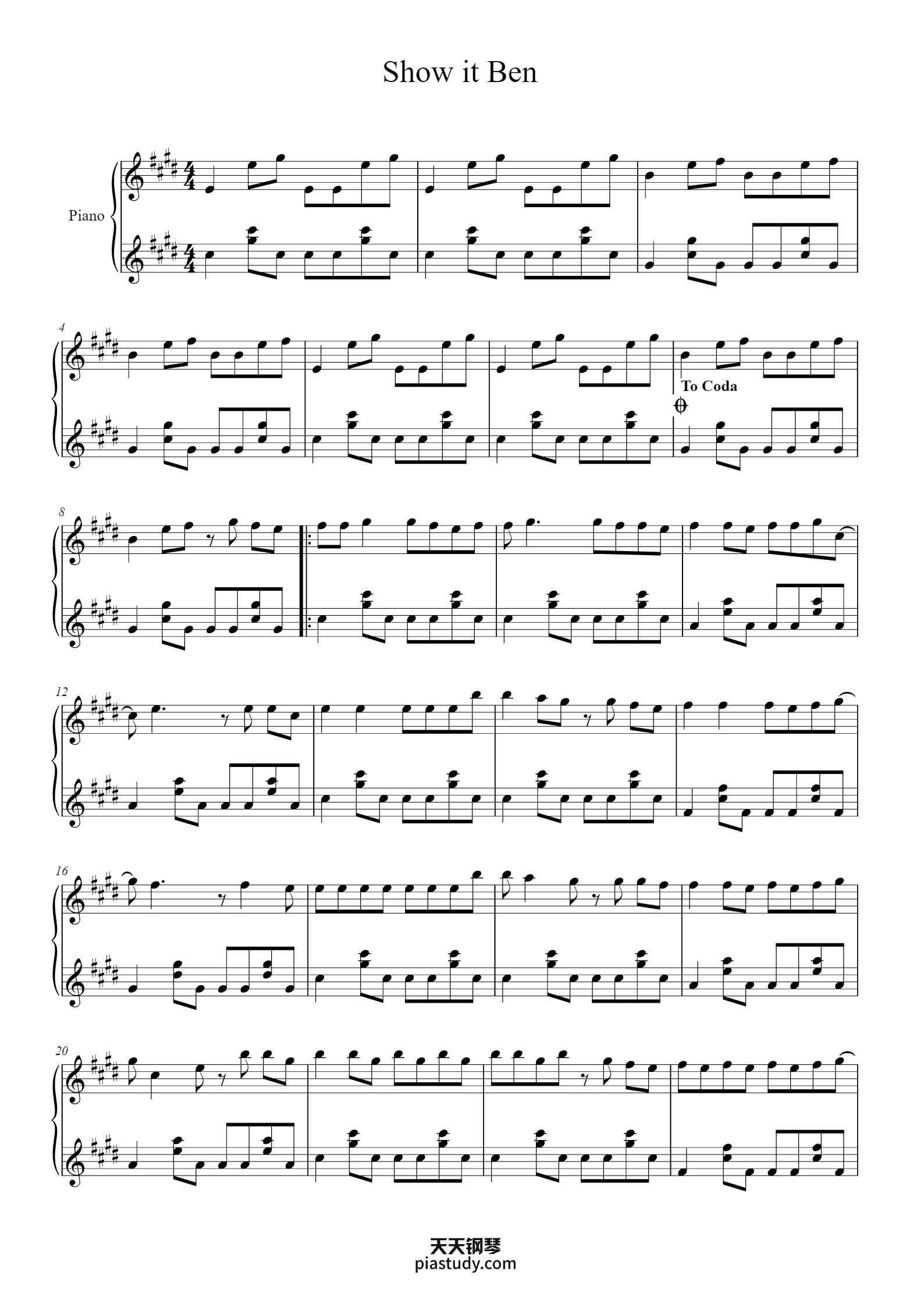 'Show it Ben' - Piano Sheet Music By 大川Dietry | TOPiano