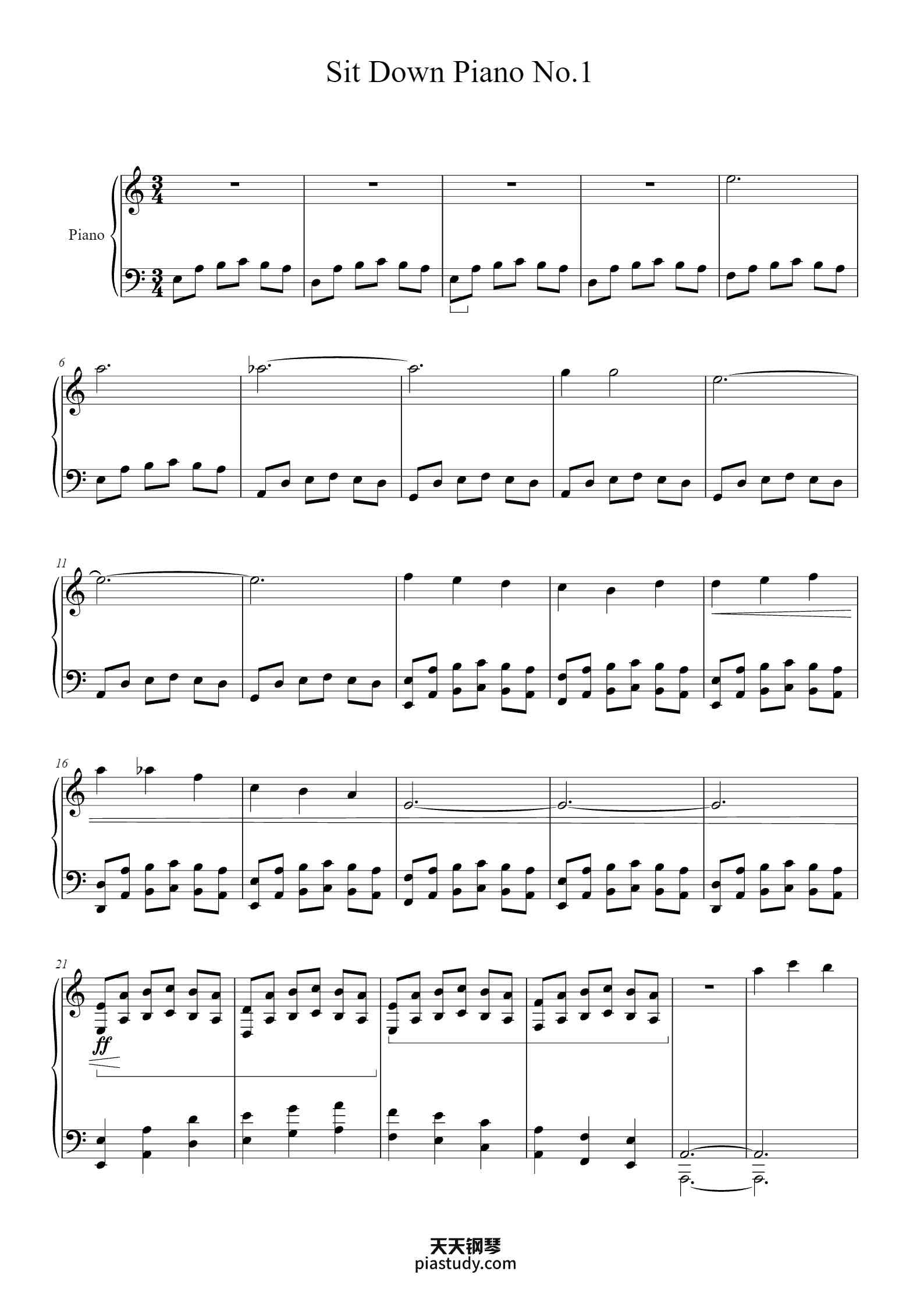 'Sit Down Piano No.1' - Beginner Piano Sheet Music by unknown | TOPiano