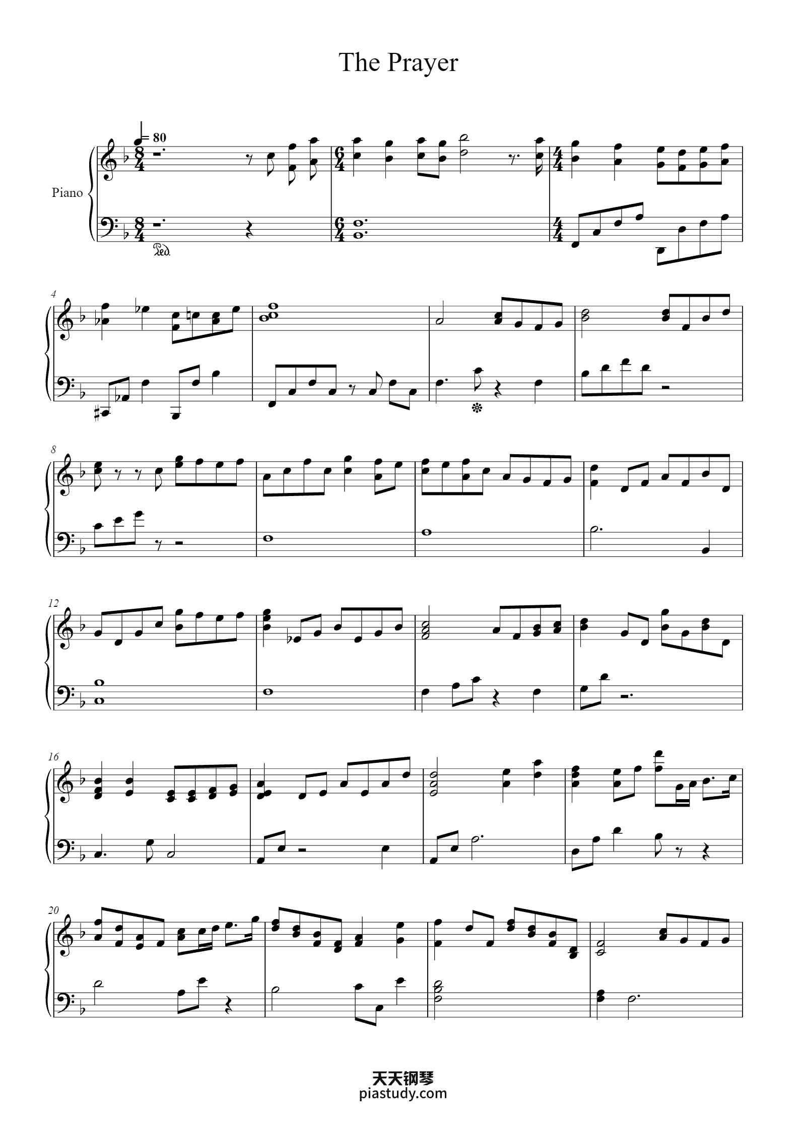 'The Prayer' - Piano Sheet Music By Foster/Sager | TOPiano