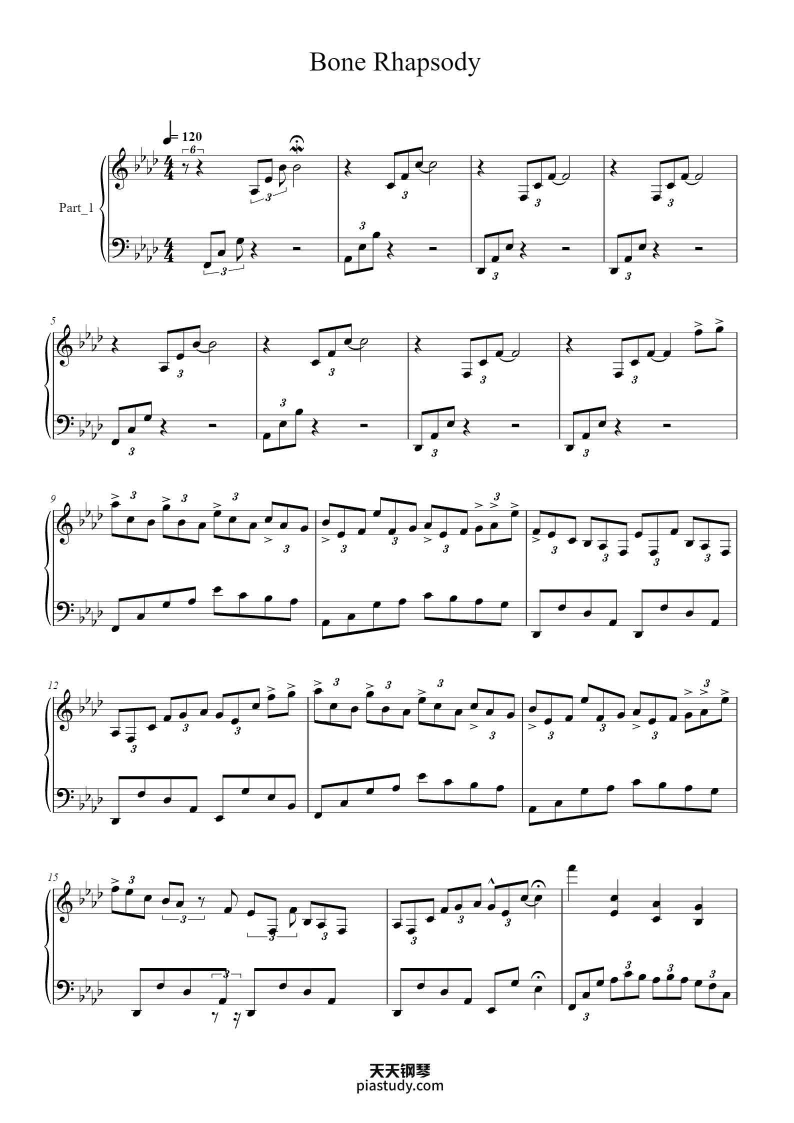 'Bone Rhapsody' - Piano Sheet Music By xxx | TOPiano