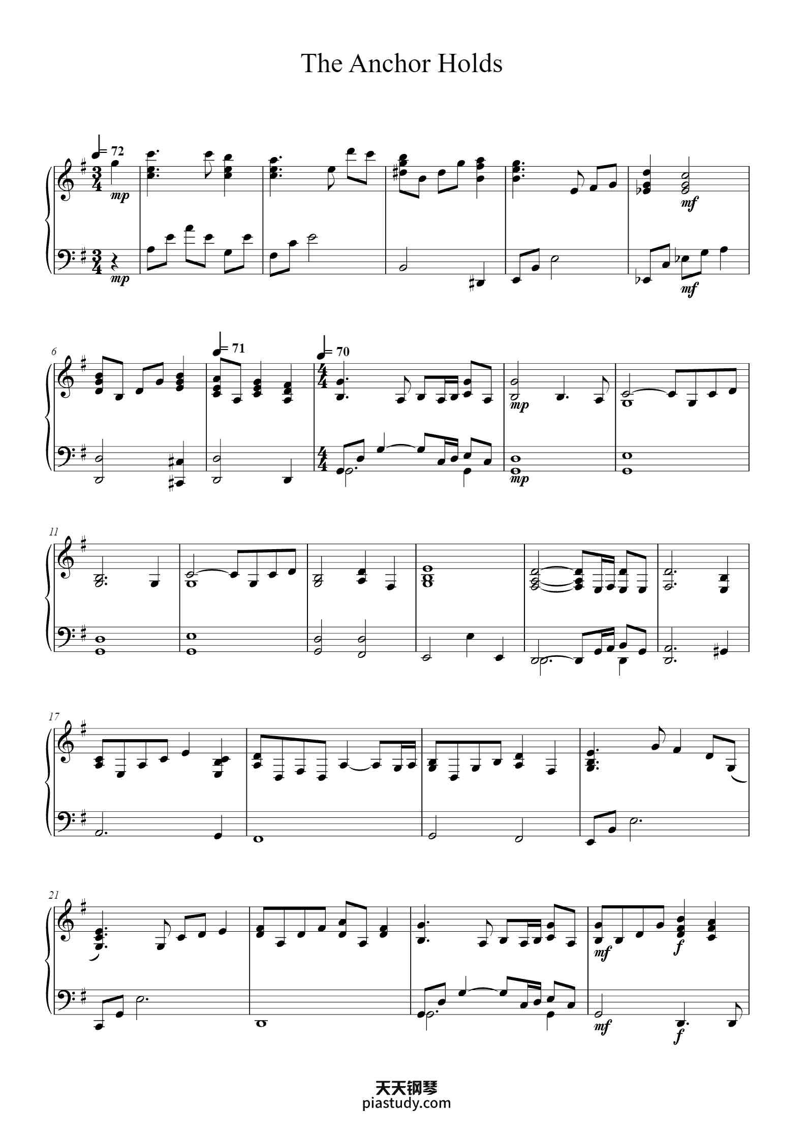 'The Anchor Holds' - Piano Sheet Music By Words andMusic by LAWRENCE ...