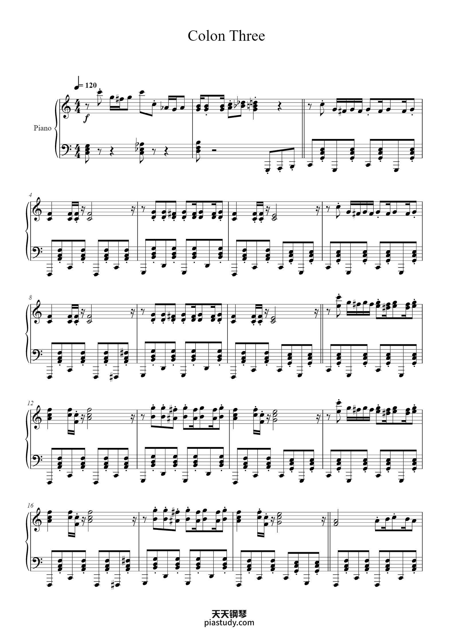 'Colon Three' - Piano Sheet Music By Nugget N. Greg | TOPiano