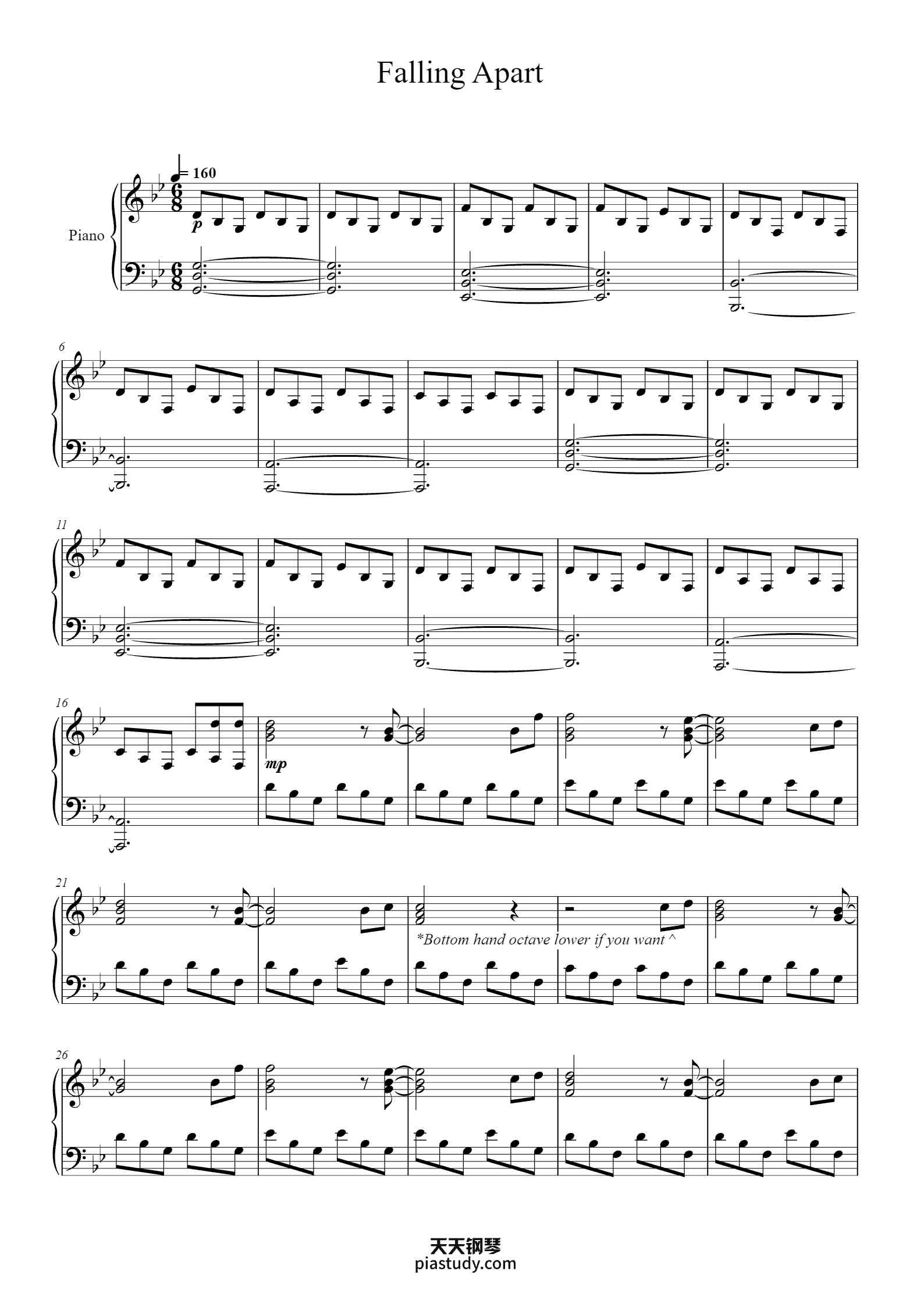 'Falling Apart' - Piano Sheet Music By Michael Schulte Arranged by ...