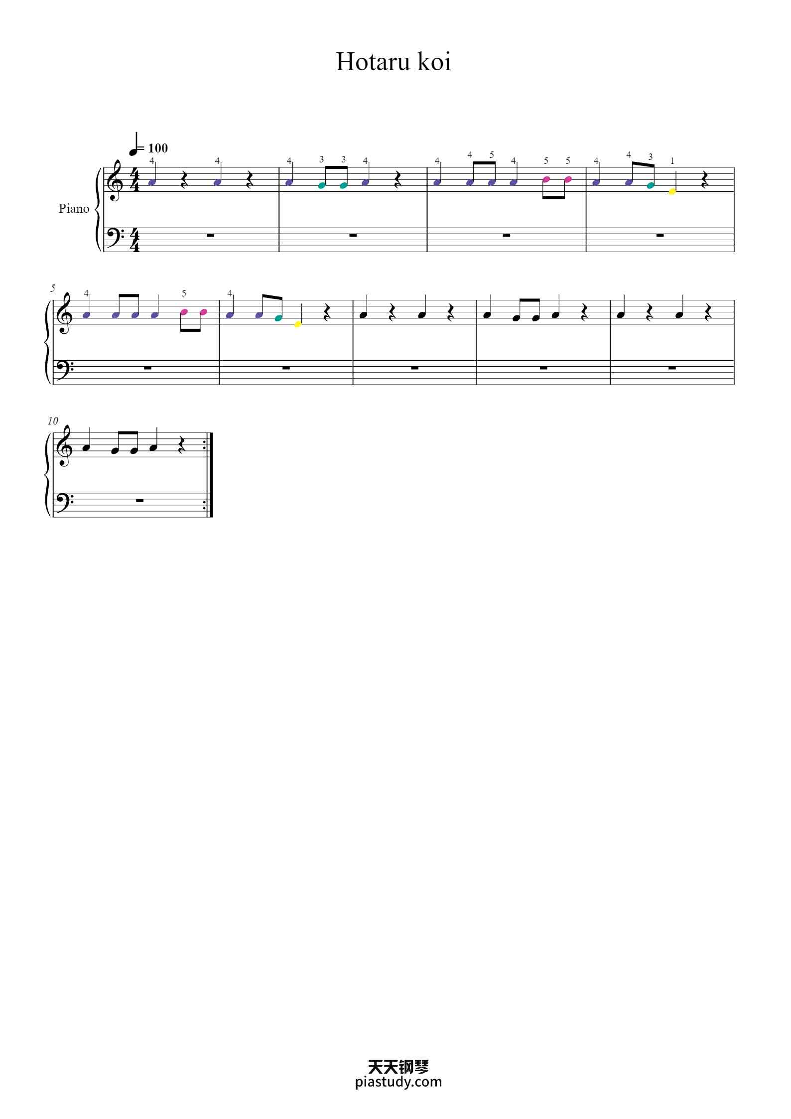 'Hotaru koi' - Piano Sheet Music By Key: A minor/La menor.RHand ...