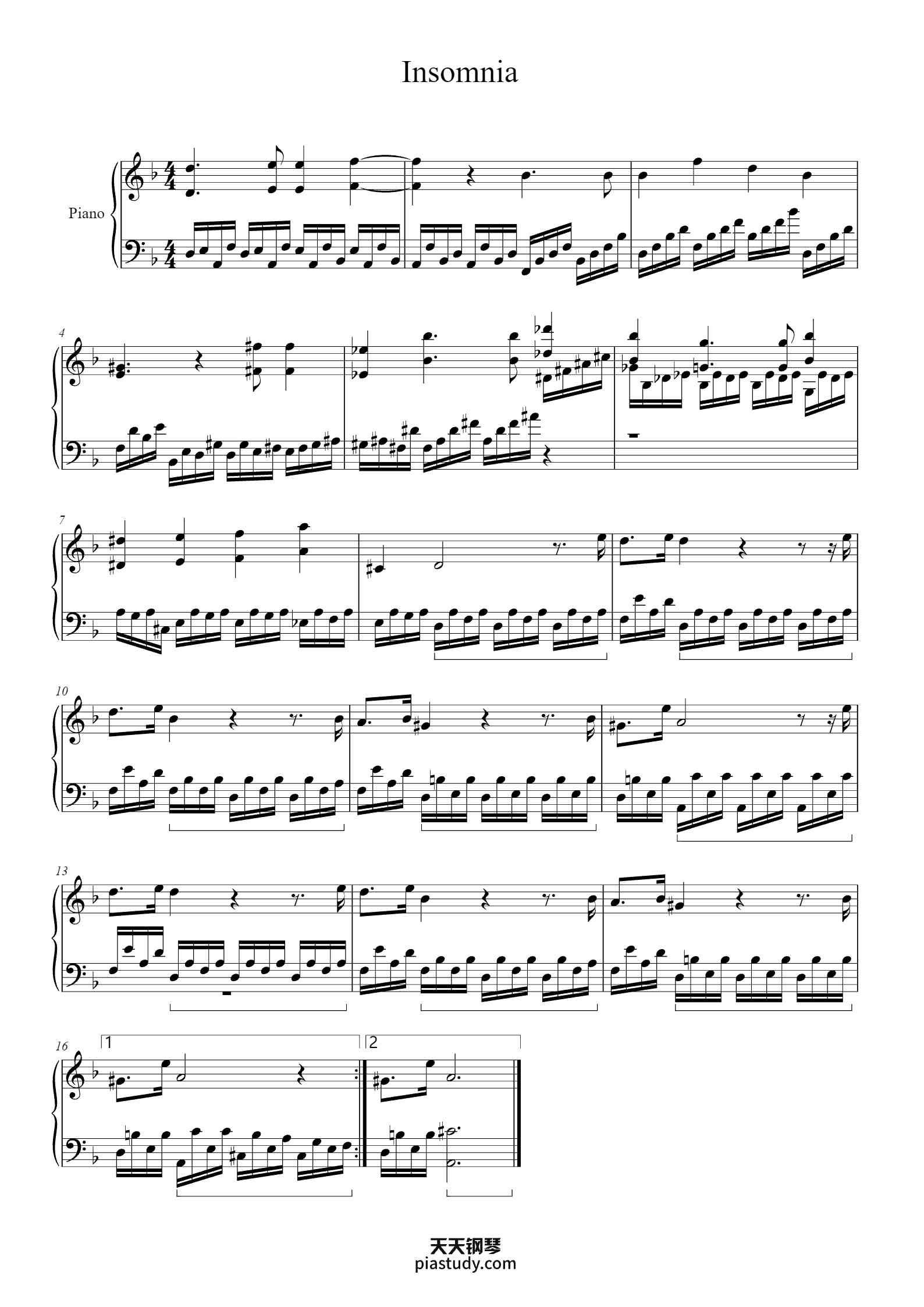 Insomnia钢琴谱 - Kωνσταντίνος Κοκκινάκης - free piano sheet music ...