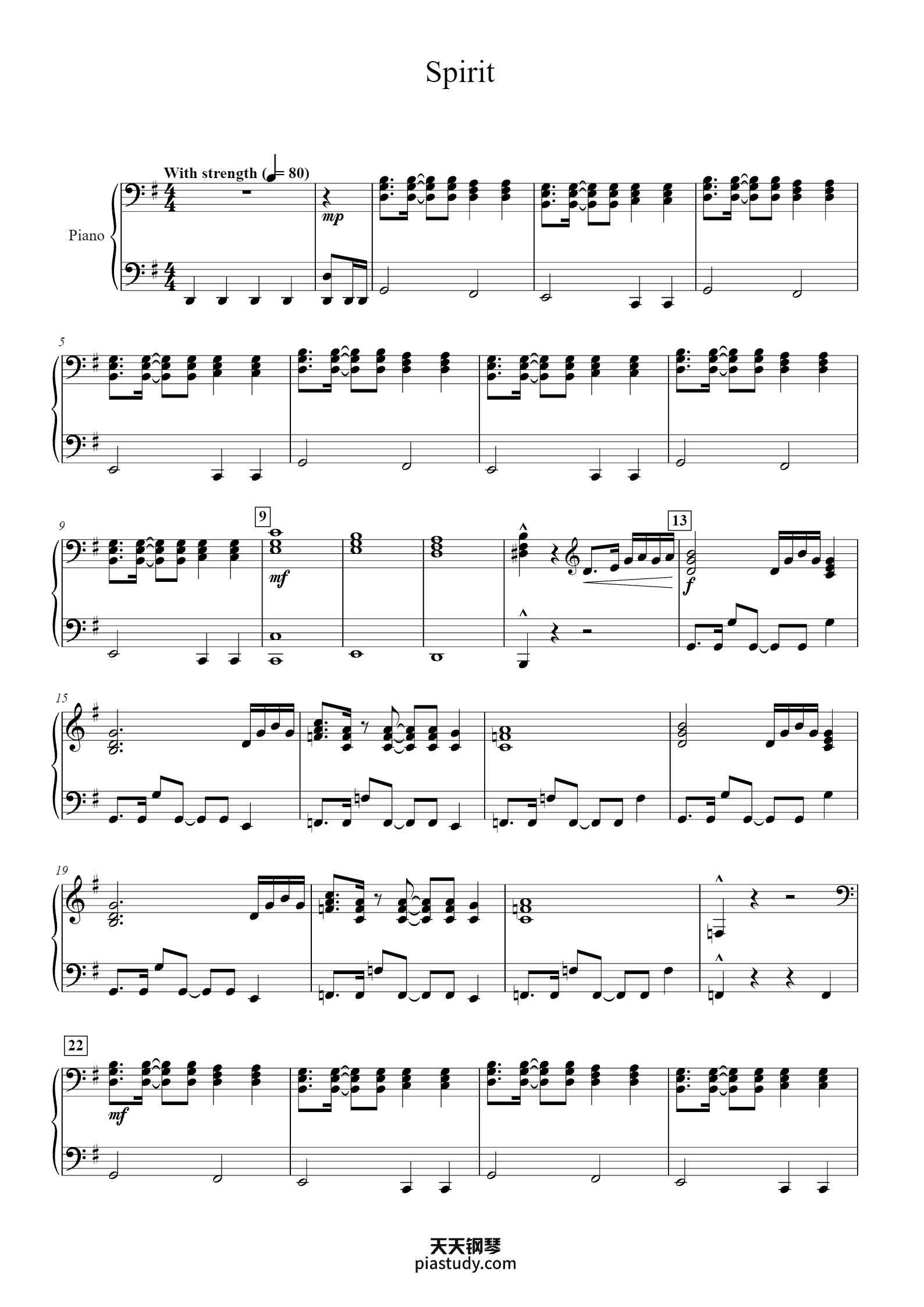 'Spirit' - Piano Sheet Music By Arranged by Mac Huff | TOPiano
