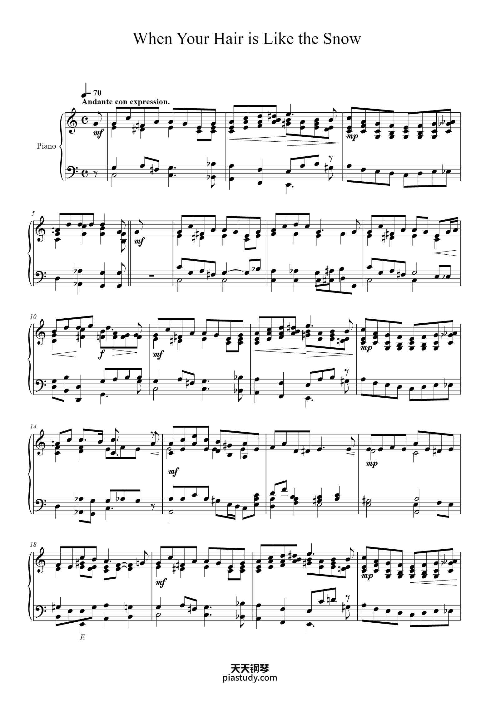 'When Your Hair is Like the Snow' - Piano Sheet Music By Scott Joplin ...
