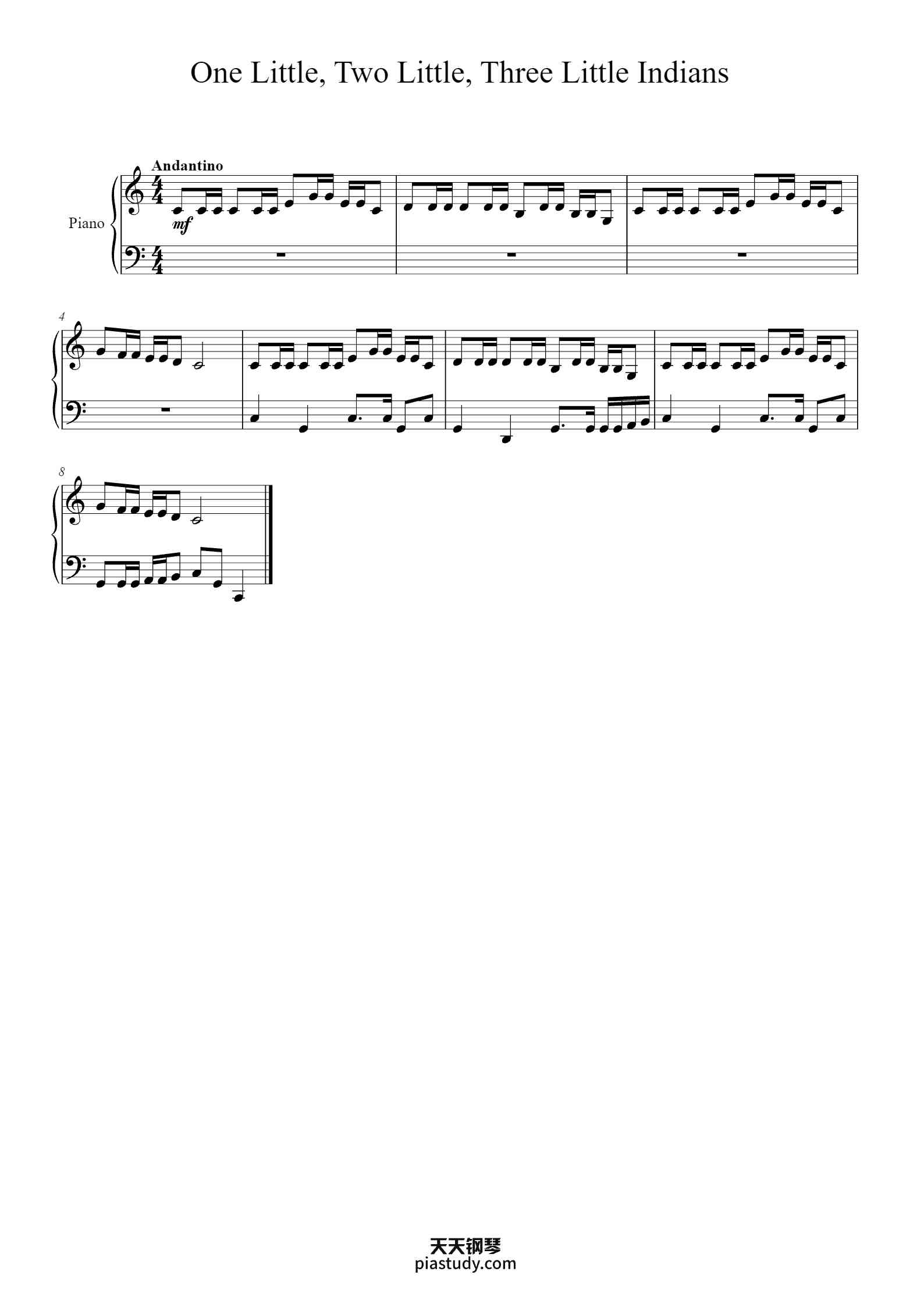 'One Little, Two Little, Three Little Indians' - Piano Sheet Music By ...