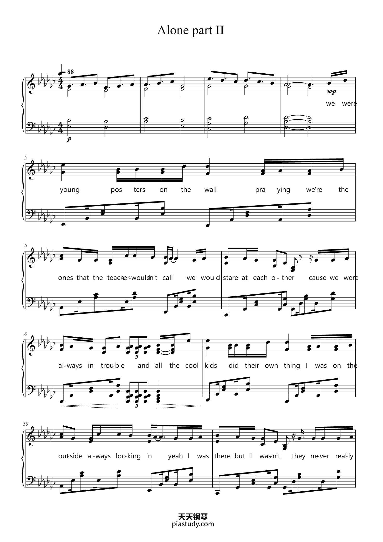 'Alone part II' - Piano Sheet Music By Alan Walker;Ava Max | TOPiano
