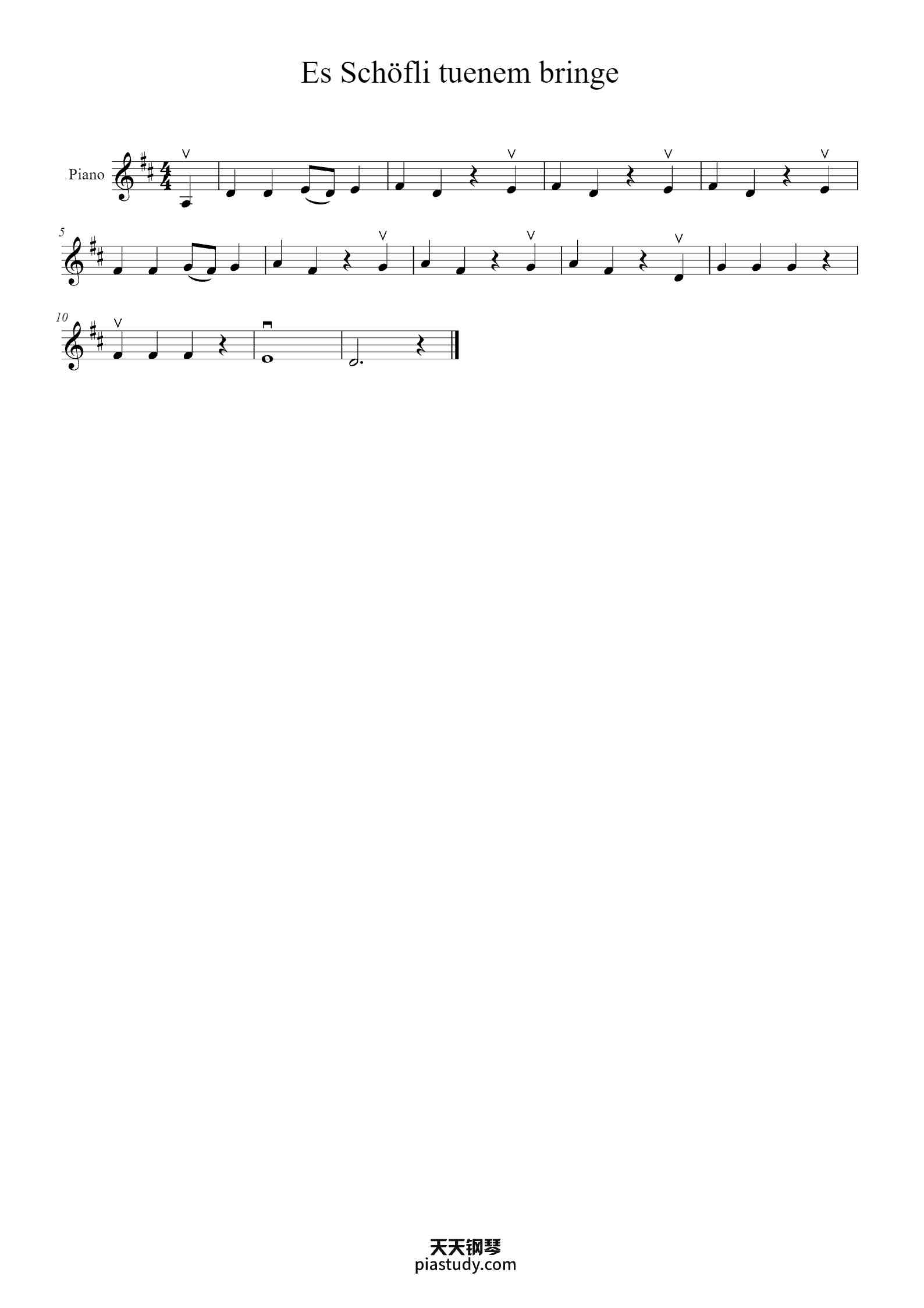 Es Schöfli tuenem bringe钢琴谱 - - free piano sheet music - PiaNoproblem