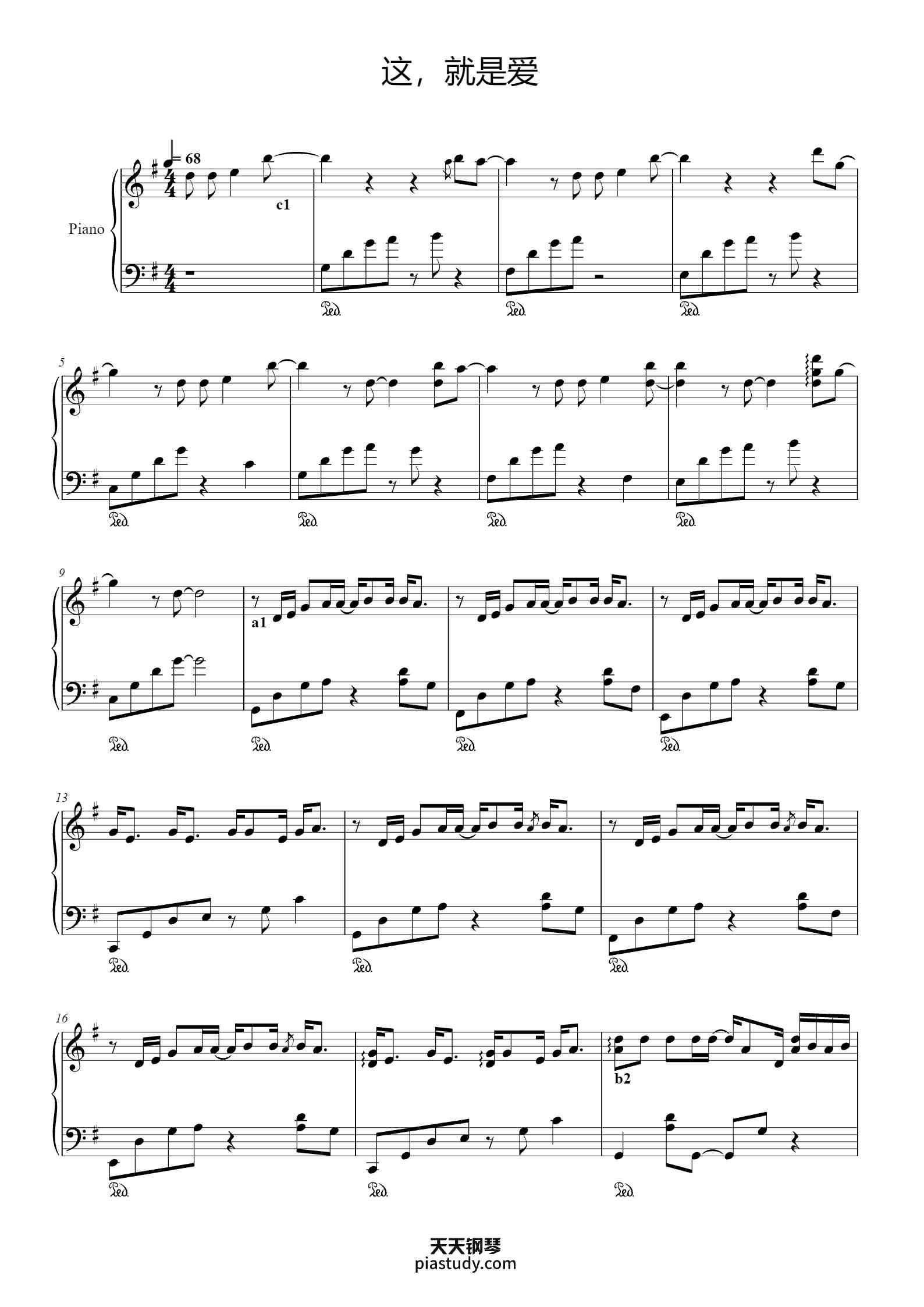 '张杰-G《这，就是爱》（精编倒叙+段落优化）' - Piano Sheet Music By 曲世聪、文一丁 | TOPiano