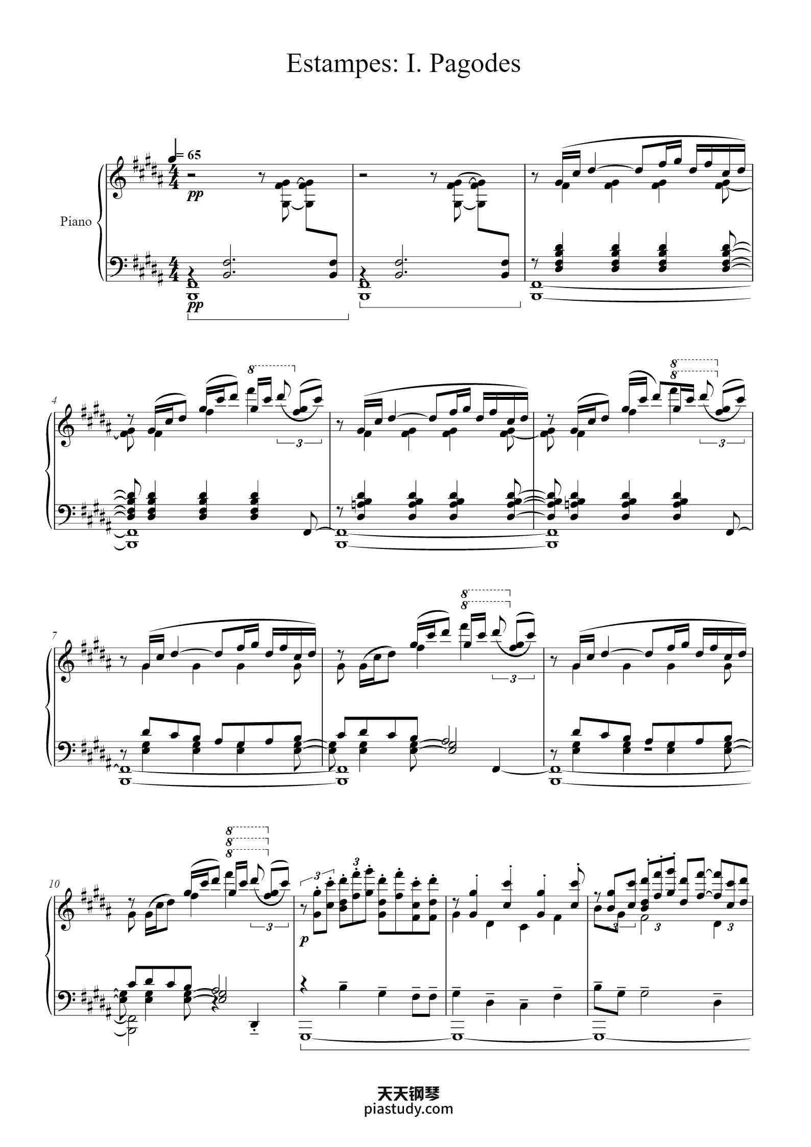 Estampes, L. 100: I. Pagodes钢琴谱 - Claude Debussy - free piano sheet ...