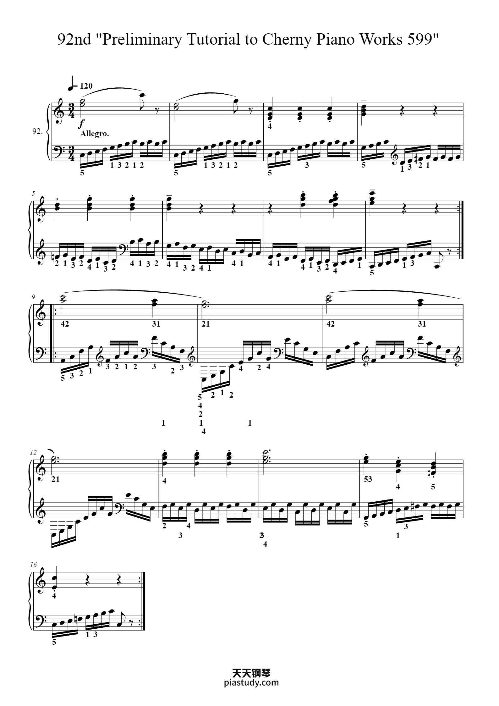 '92nd "Preliminary Tutorial to Cherny Piano Works 599"' - Piano Sheet ...