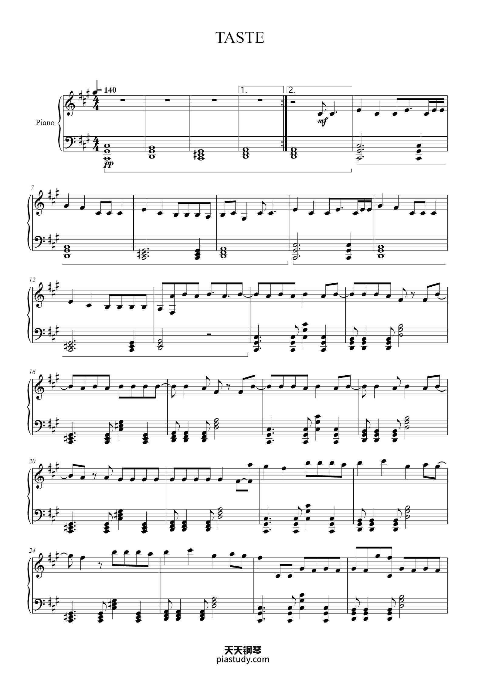'TASTE' - Piano Sheet Music By Arr: Leudelis Escalona | TOPiano