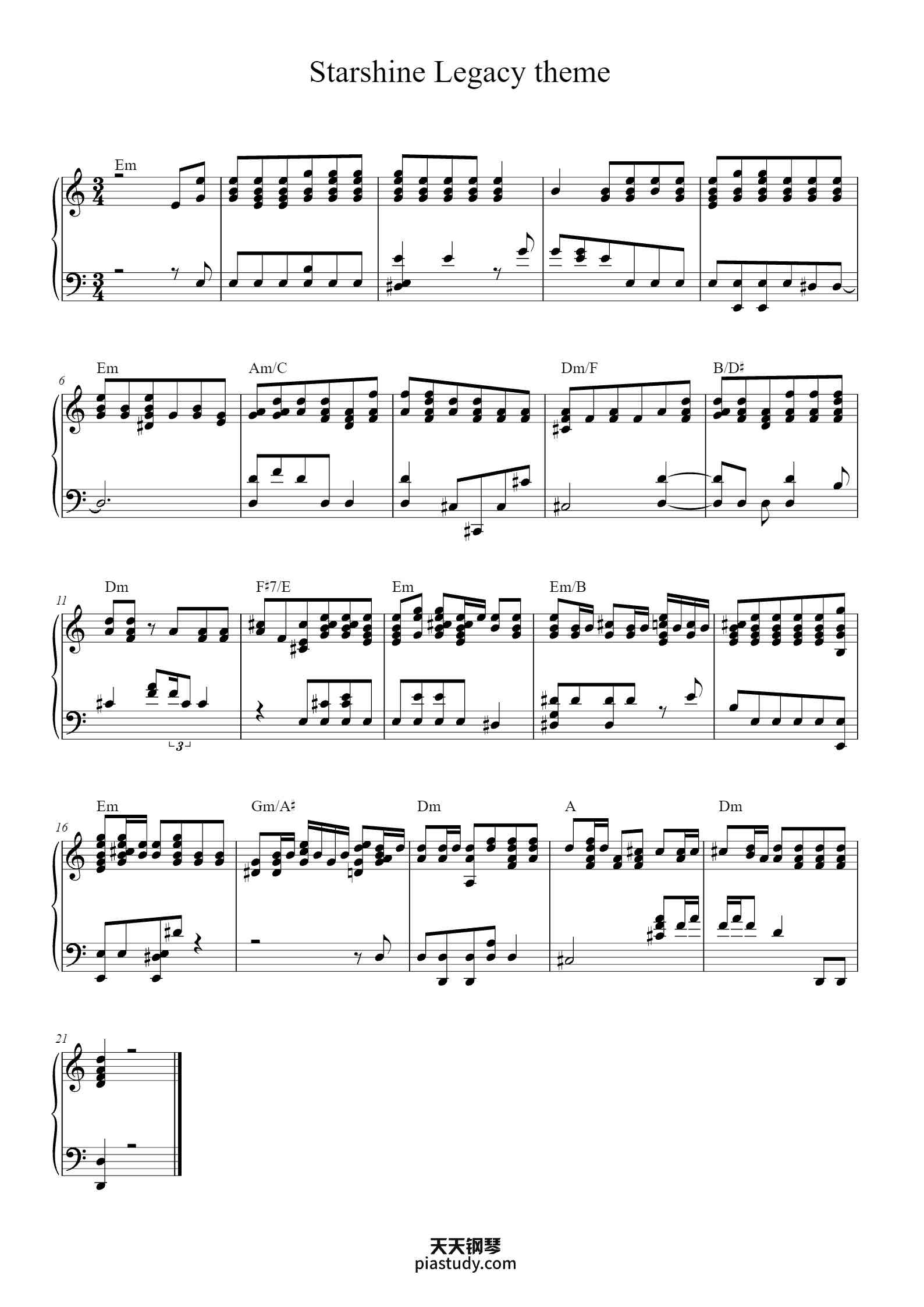 'Starshine Legacy theme' - Piano Sheet Music By Sergeant Tom, Star ...