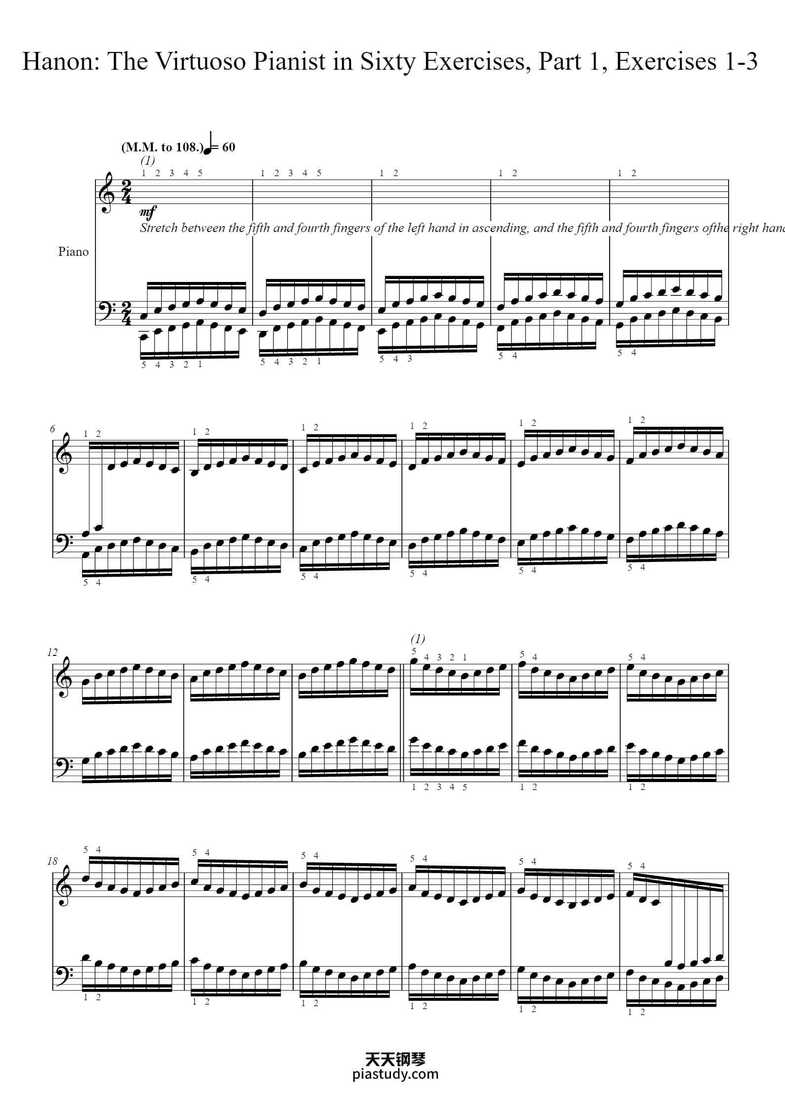 'Hanon: The Virtuoso Pianist in Sixty Exercises, Part 1, Exercises 1-3 ...
