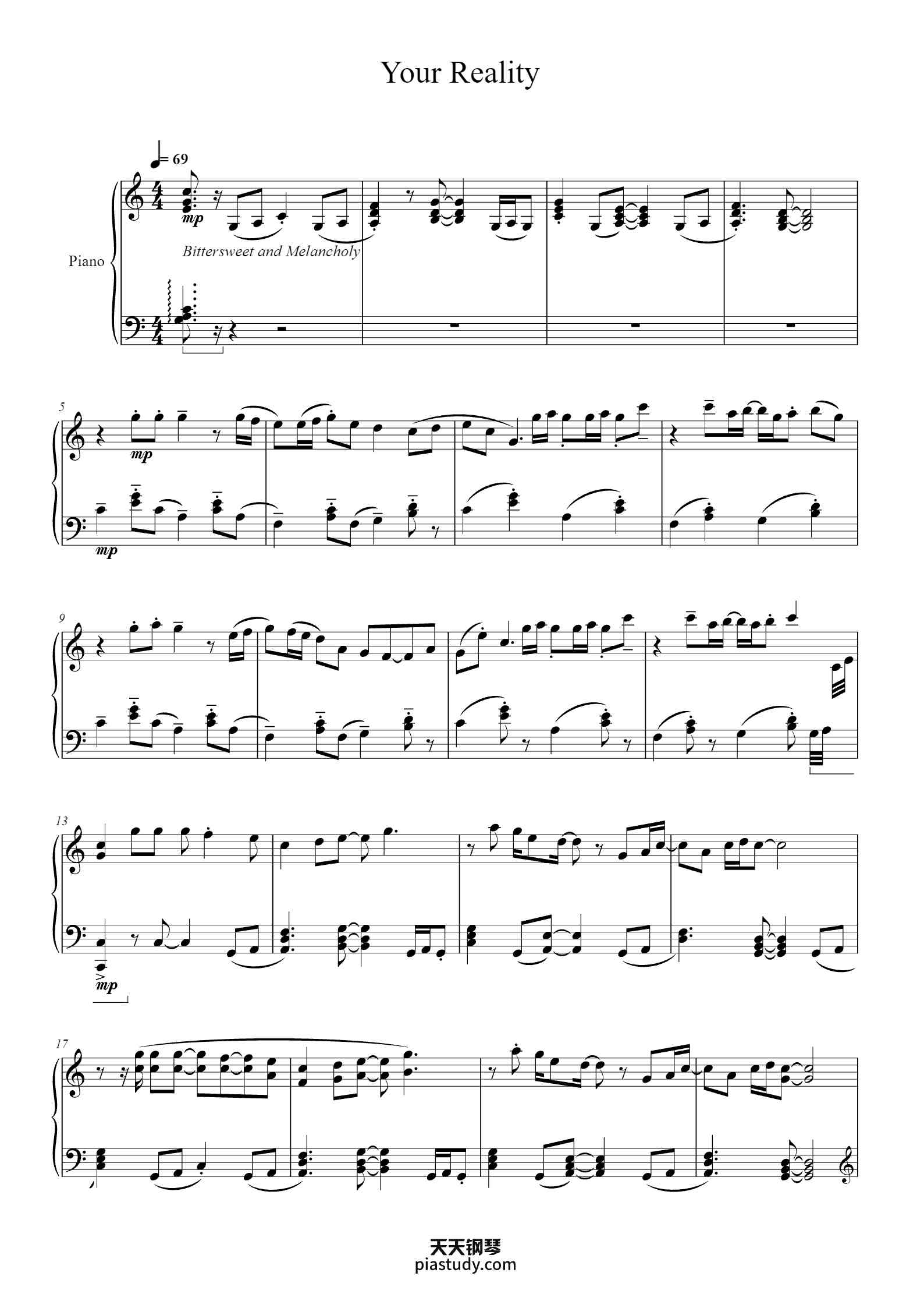 'Your Reality' - Piano Sheet Music By Dan Salvato | TOPiano