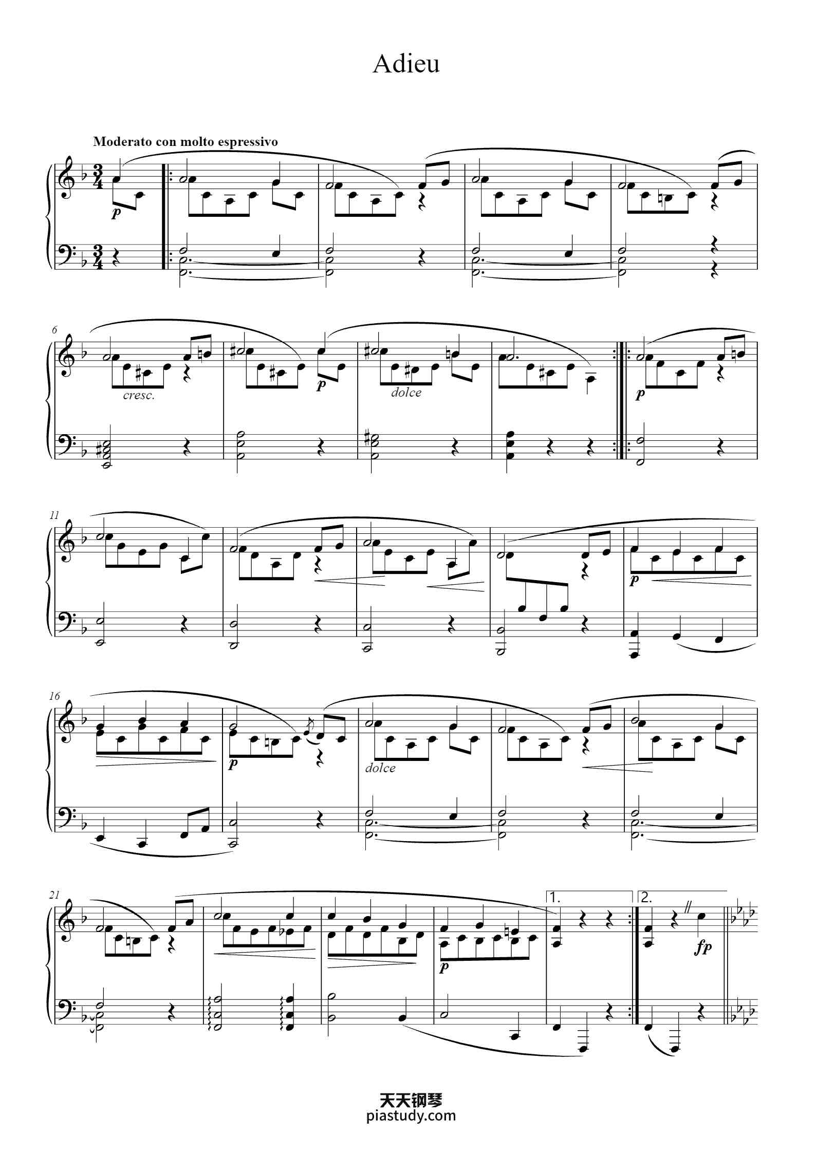 'Adieu' - Piano Sheet Music By L.v.Beethoven(?) | TOPiano