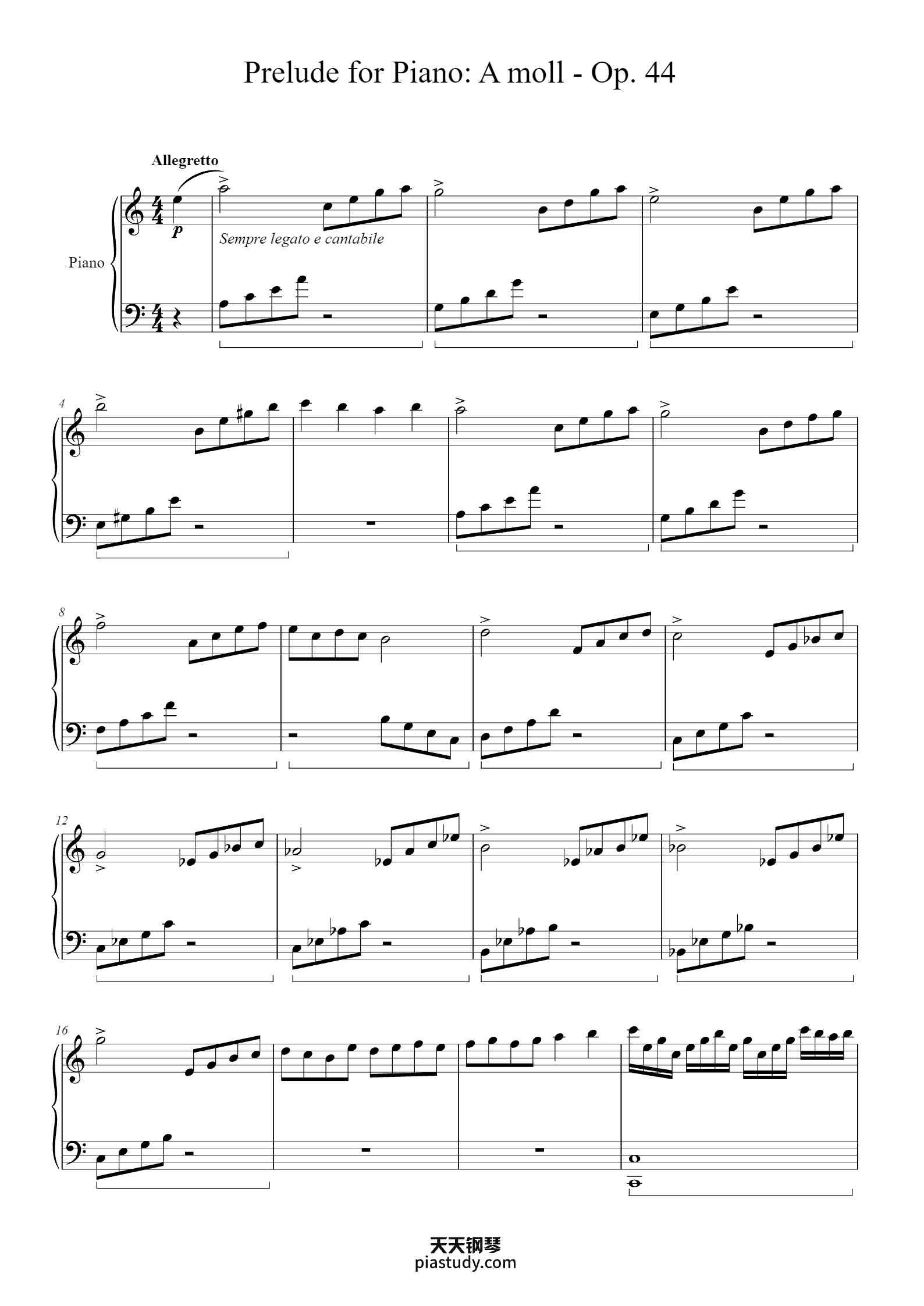 'Prelude for Piano: A moll - Op. 44' - Piano Sheet Music By Pehall ...