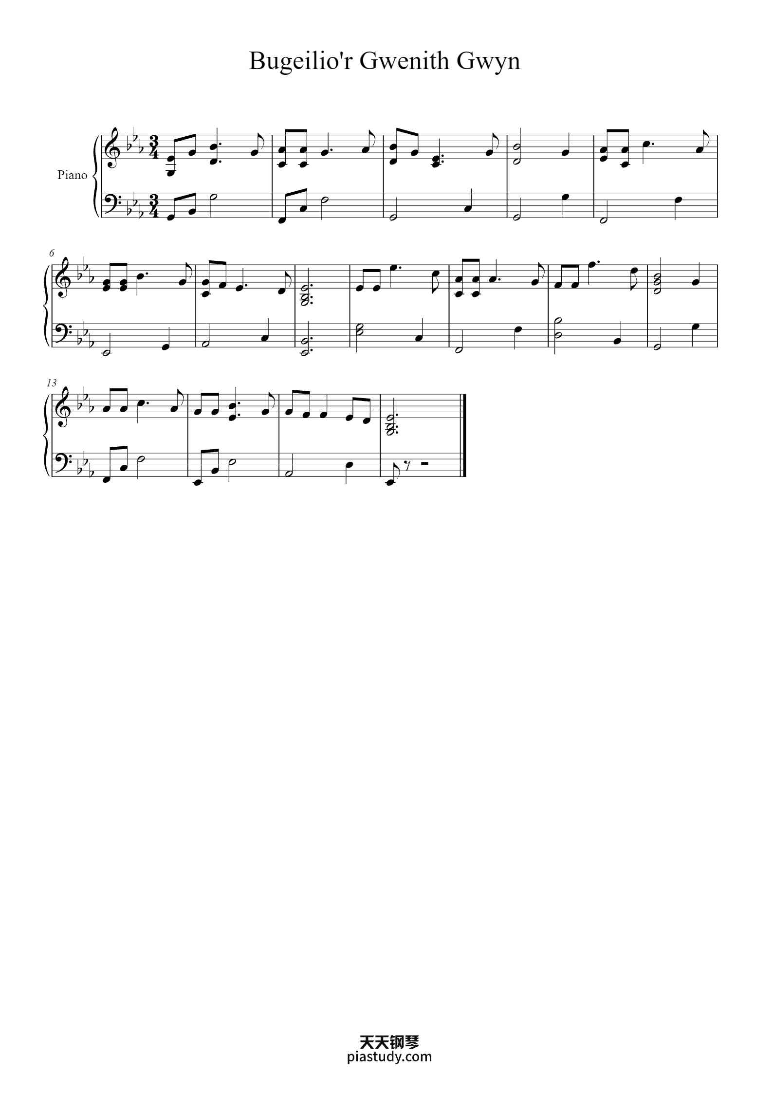 Bugeilio'r Gwenith Gwyn钢琴谱 - Paul Twamley - free piano sheet music ...