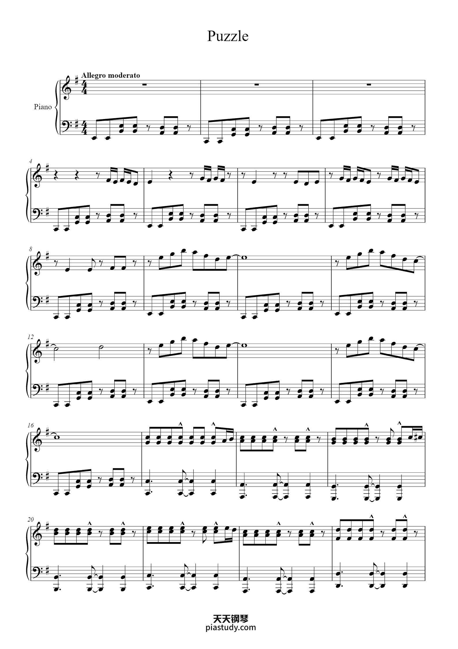 'Puzzle' - Piano Sheet Music By Thomas Regin | TOPiano