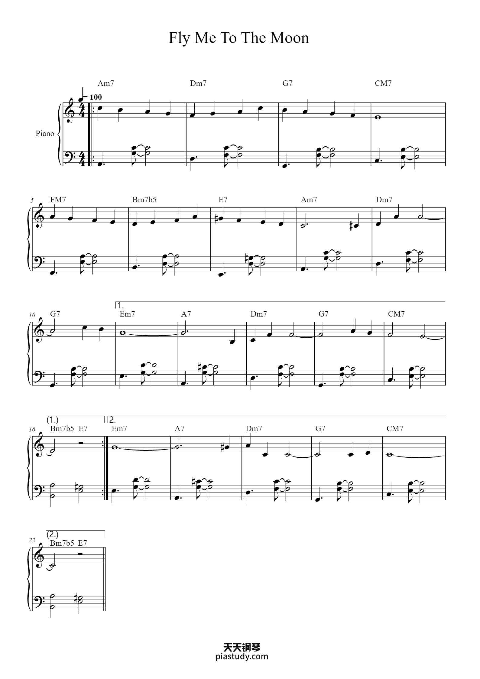 Fly Me To The Moon钢琴谱 - Chespy - free piano sheet music - PiaNoproblem