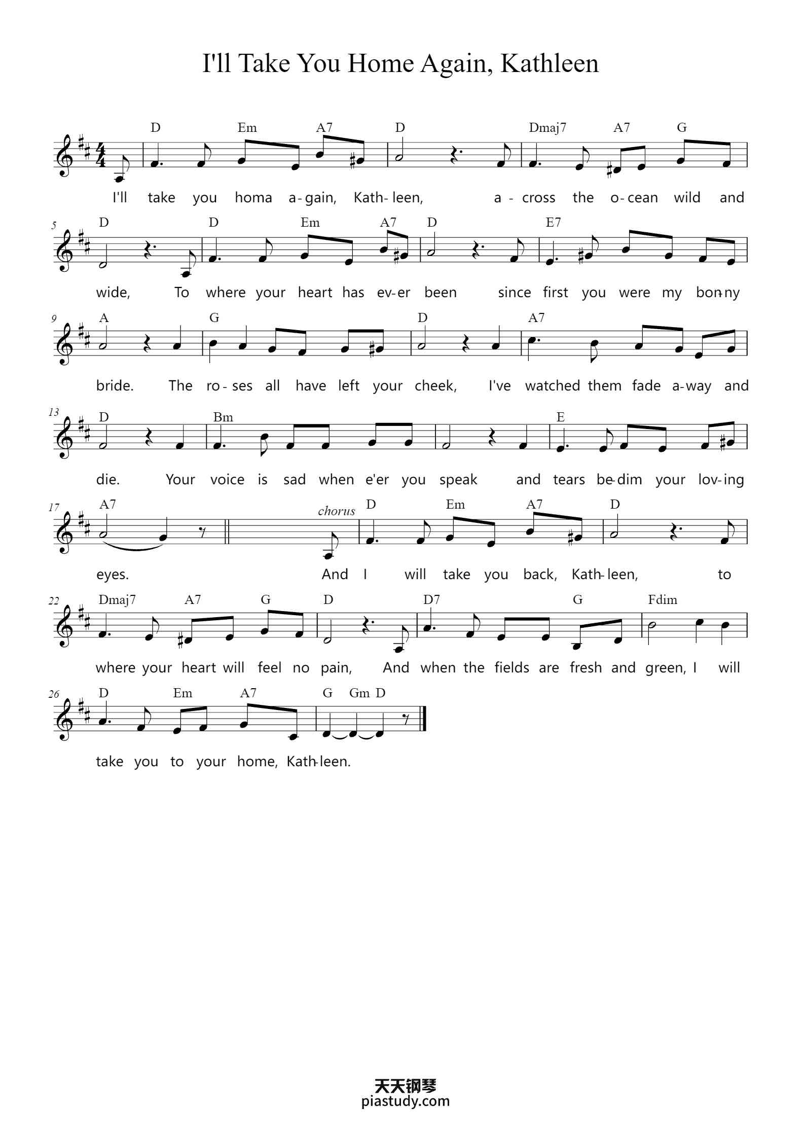 'I'll Take You Home Again, Kathleen' - Piano Sheet Music By xxx | TOPiano