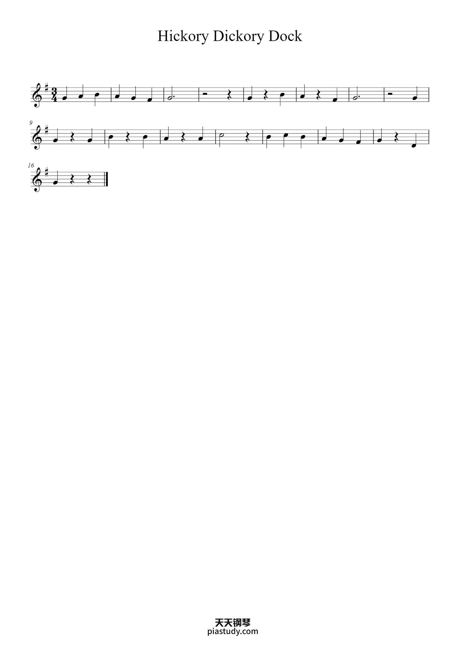 'Hickory Dickory Dock' - Piano Sheet Music By anon. | TOPiano