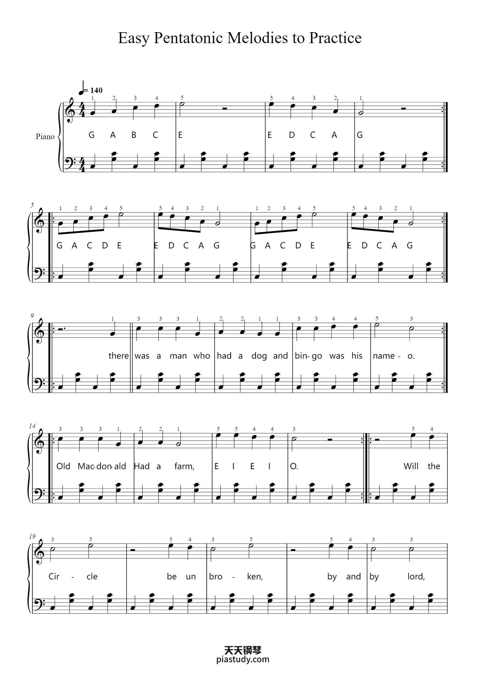Easy Pentatonic Melodies to Practice钢琴谱 - Clevestowe Walkyes - free ...