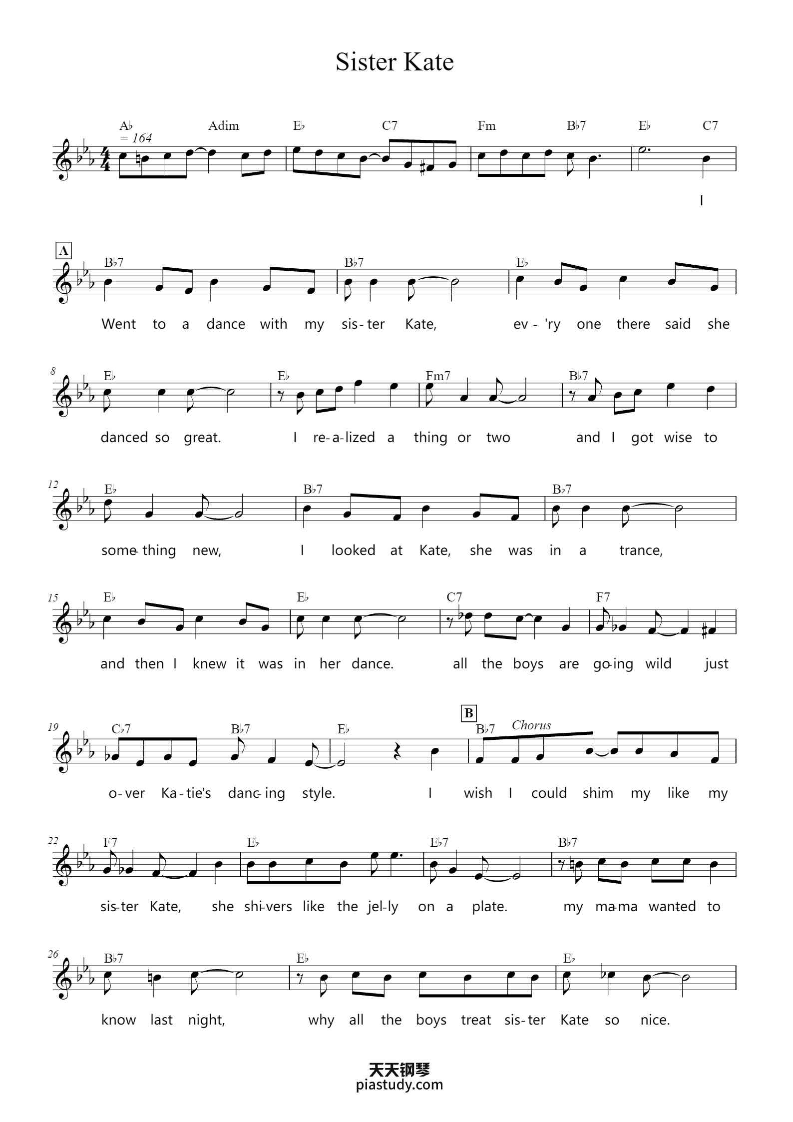 'Sister Kate' - Piano Sheet Music By A.J. PIRON - 1919 | TOPiano