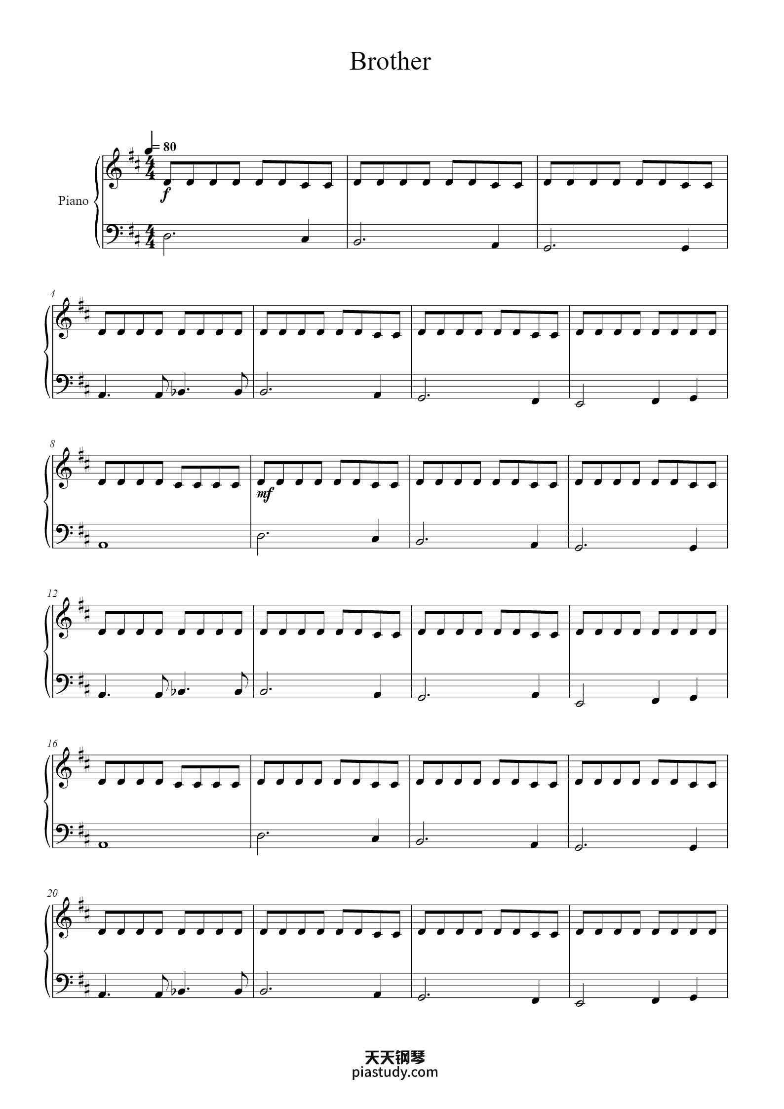 'Brother' - Piano Sheet Music By Written by Gerard Way, arranged by ...