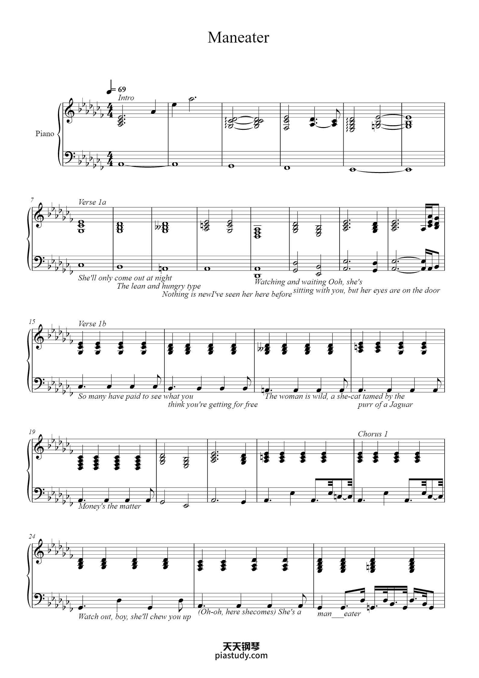 'Maneater' - Piano Sheet Music By Jahaan Pardhanani | TOPiano