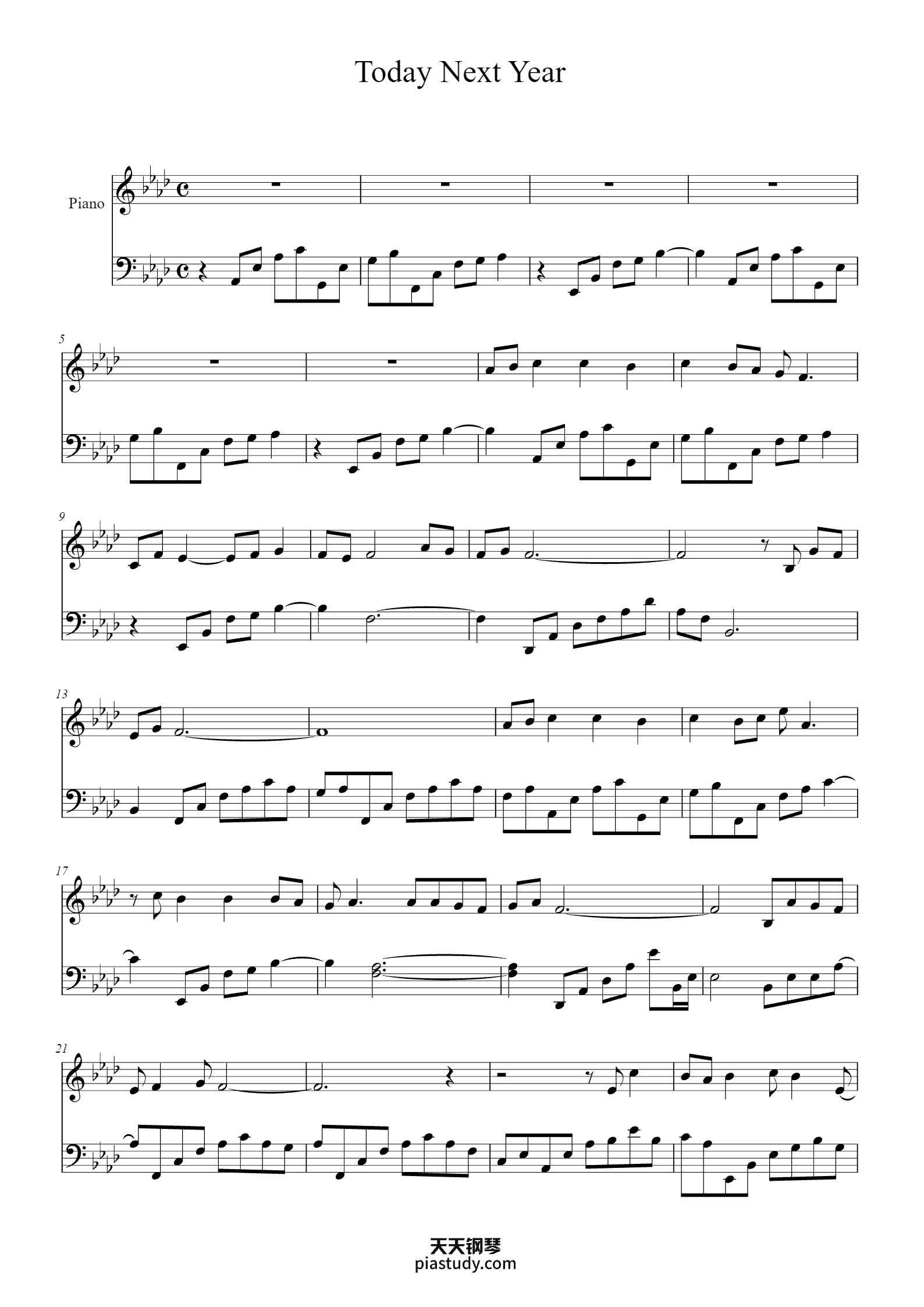 Today Next Year钢琴谱 - Eason Chan - free piano sheet music - PiaNoproblem